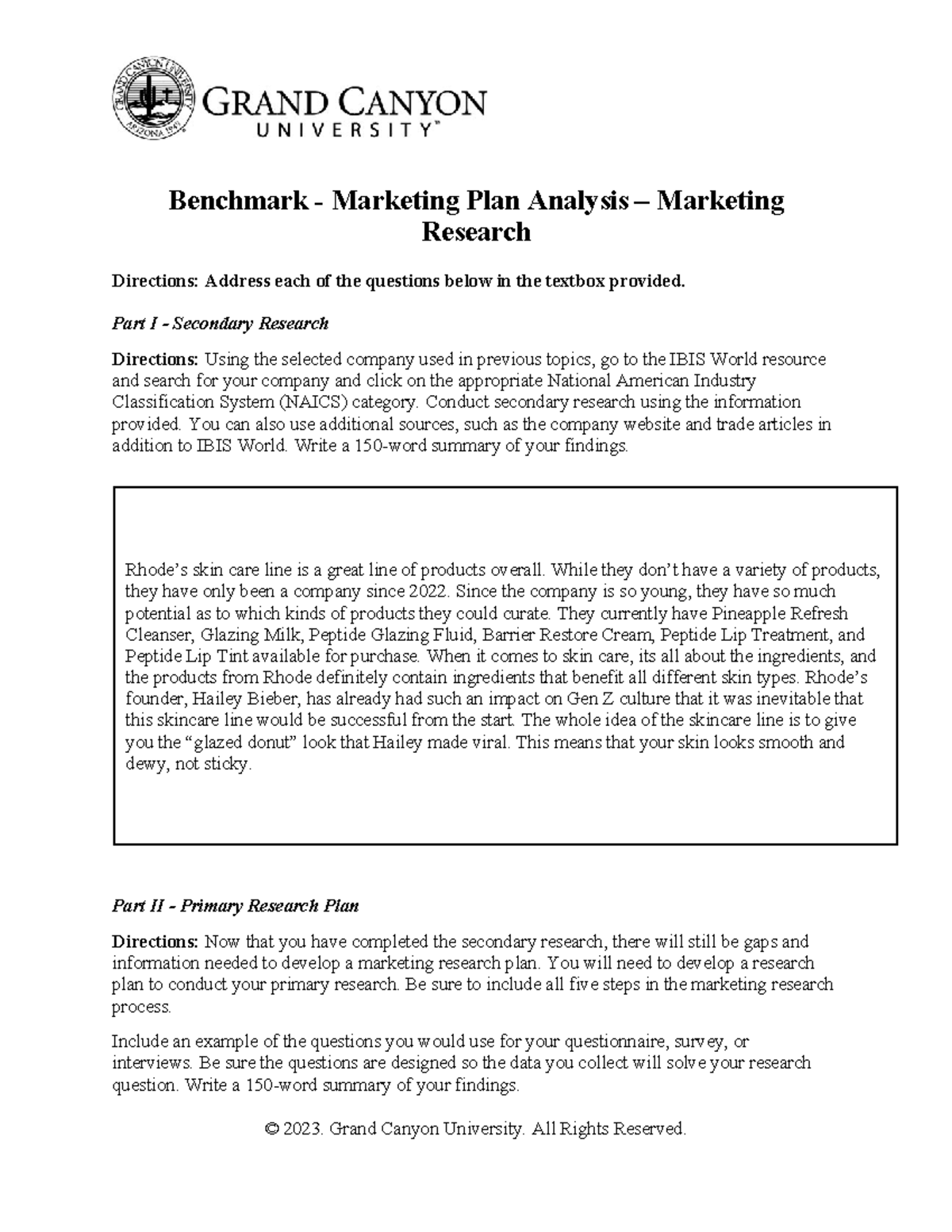 Marketing plan analysis research - Benchmark - Marketing Plan Analysis ...