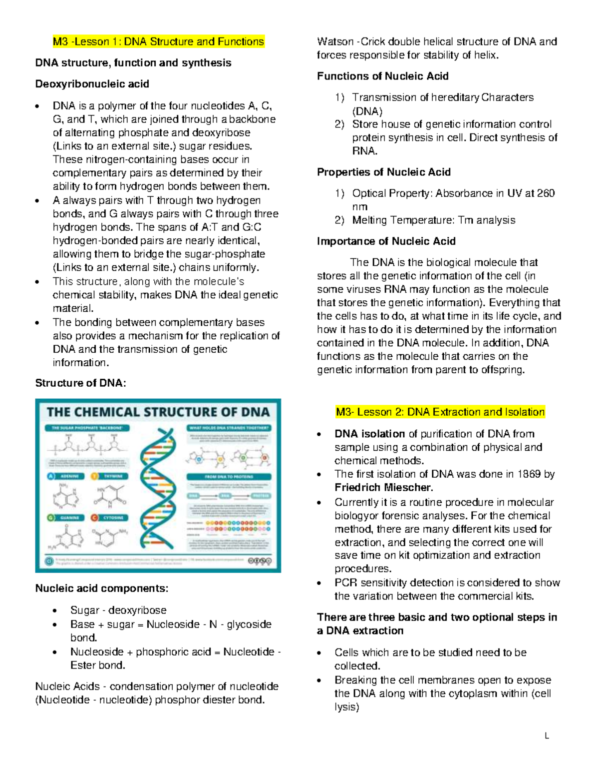 DNA structures and functions - Medtech - Studocu