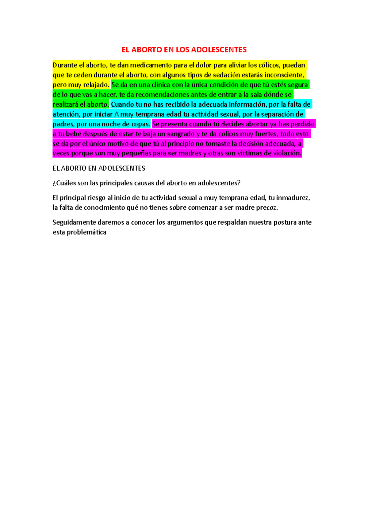 Comprención DE Textos Y Redacción Academica - EL ABORTO EN LOS ...