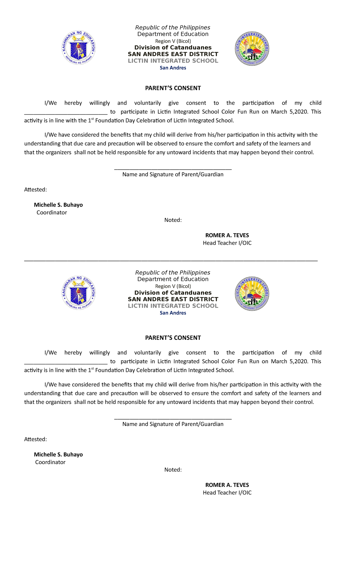 Parental consent.docx foundation day - Republic of the Philippines ...