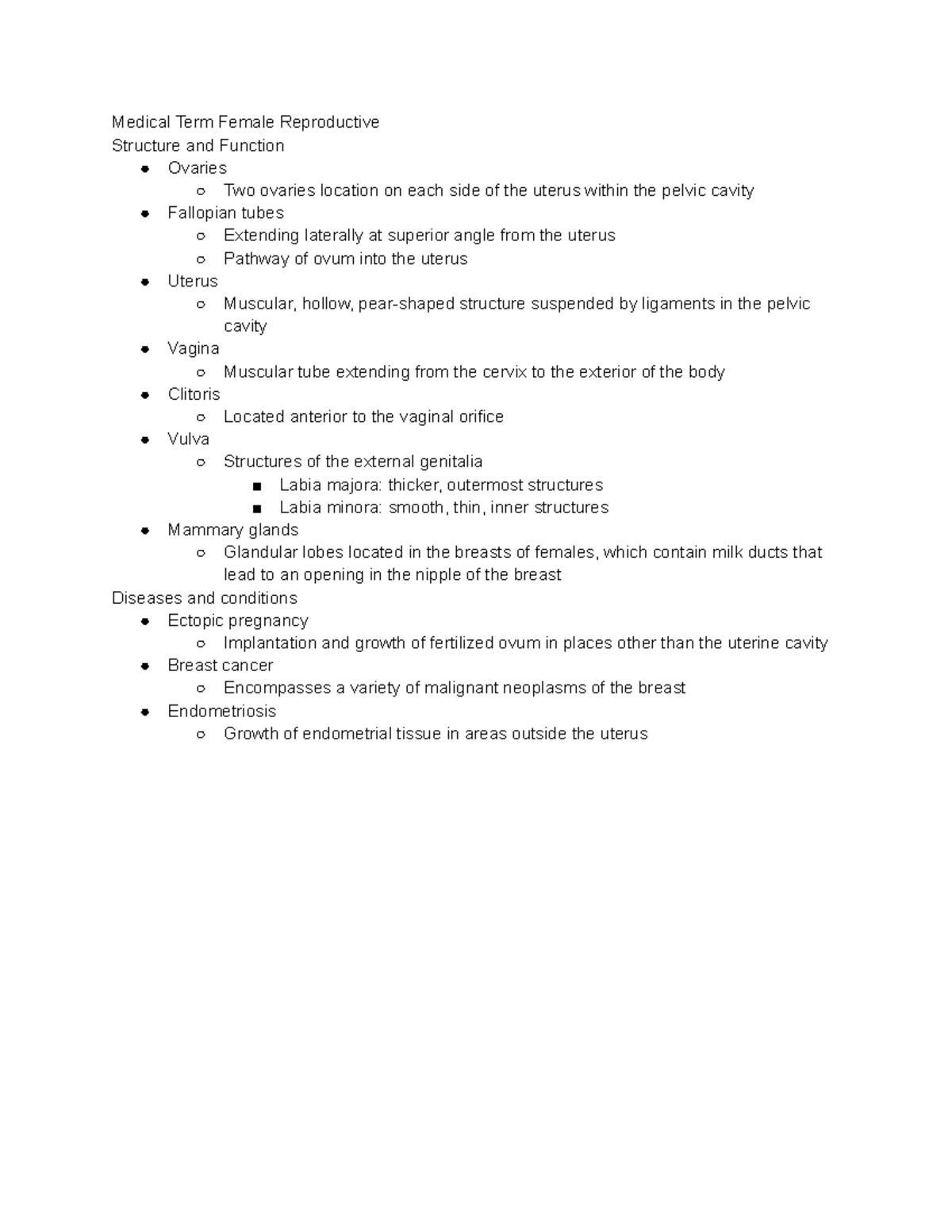 Female Reproductive - notes - Medical Term Female Reproductive ...