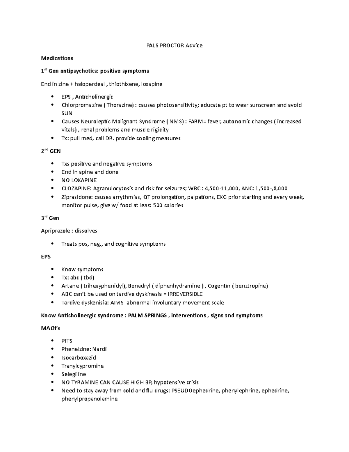 PALS Mental health session - PALS PROCTOR Advice Medications 1 st Gen ...