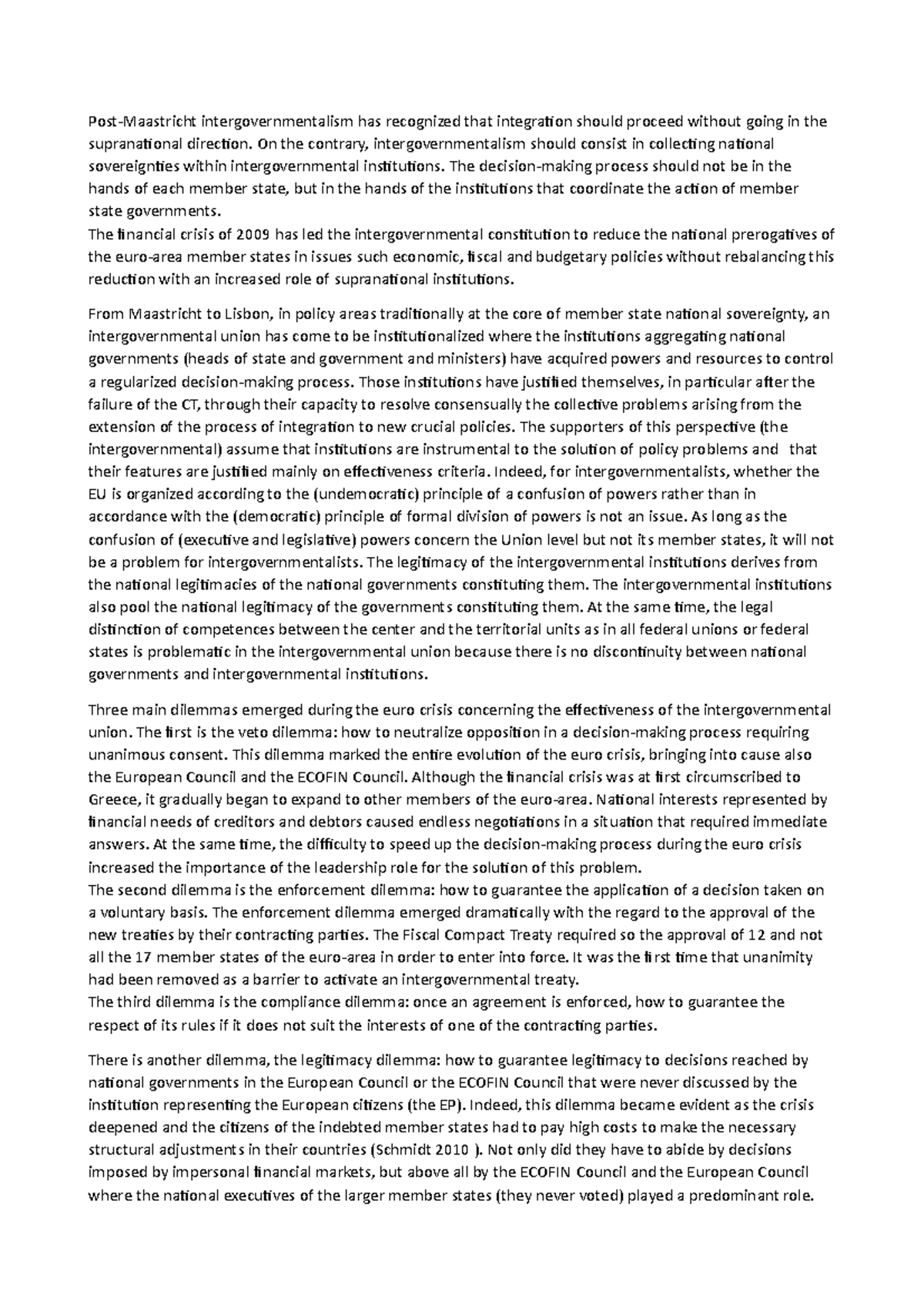 THE Perspective OF Intergovernmental Union - Post-Maastricht ...