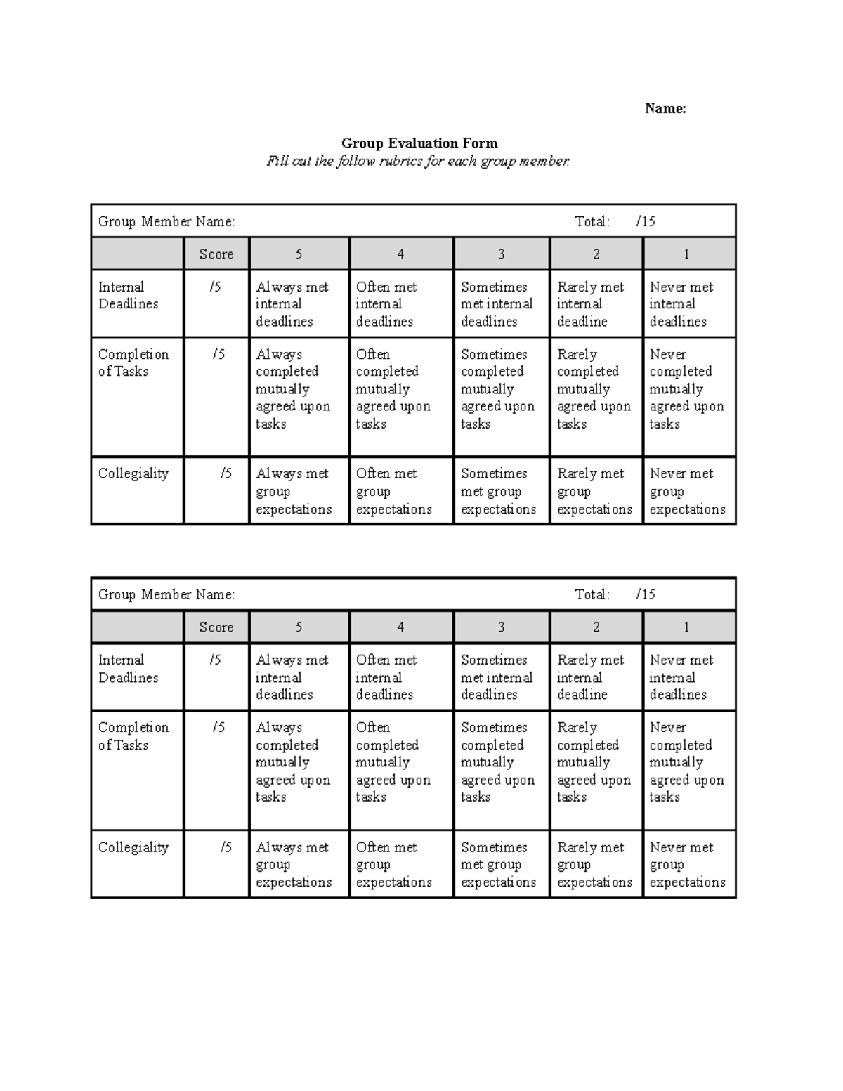 COMM 107 Group Evaluation Form 3 Name Group Evaluation Form Fill Out