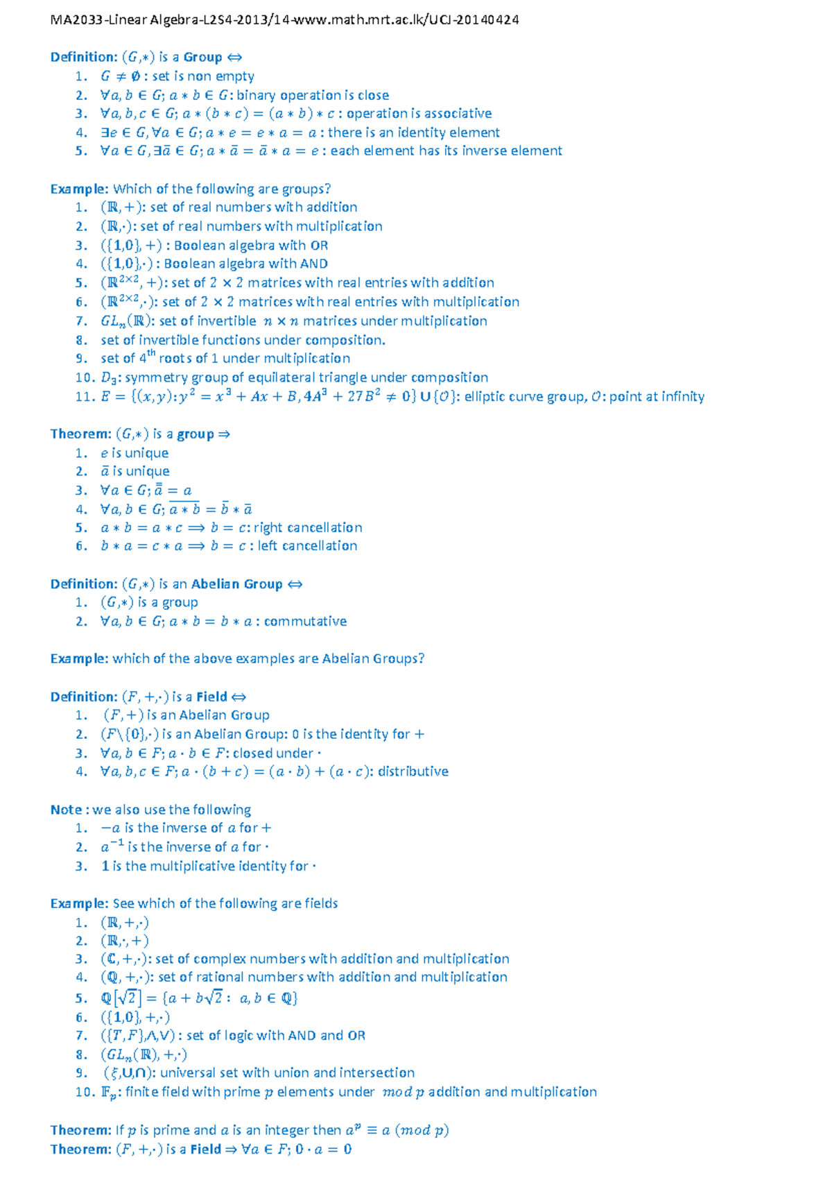 MA2033 19S4 Notes 20220201 - MA2033-Linear math.mrt/UCJ- Definition ...