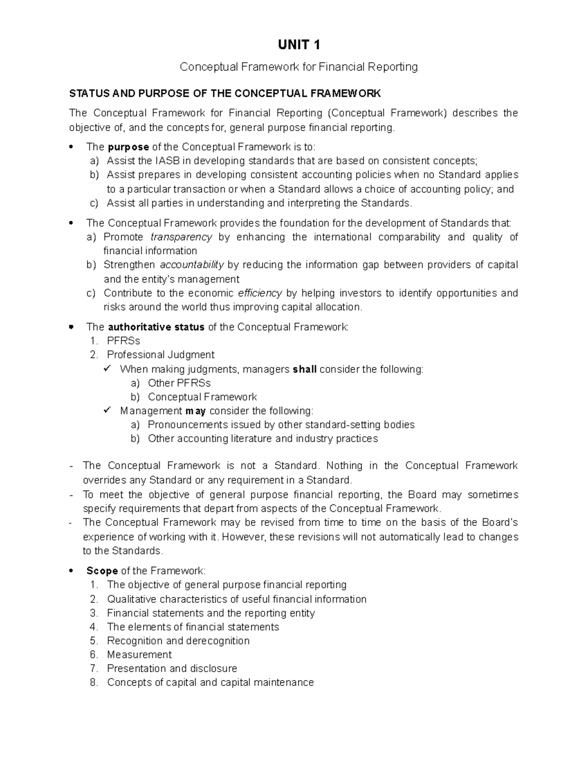 Summary Notes - Conceptual Framework - STATUS AND PURPOSE OF THE ...