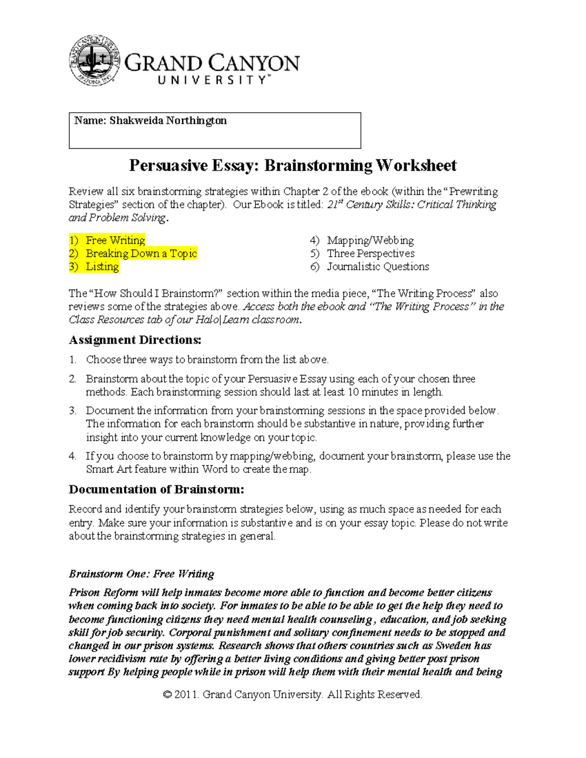 PHI105 T2 Brainstorming Worksheet 4 13 2023 - Name: Shakweida ...