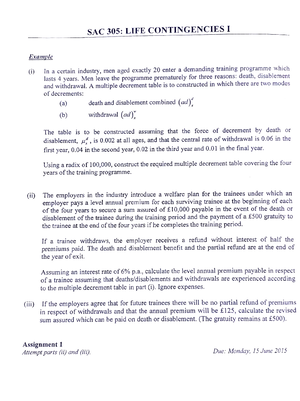 Problemset SAC 305 Nov 2021 - SAC 305: Life Contingencies I Problem Set ...