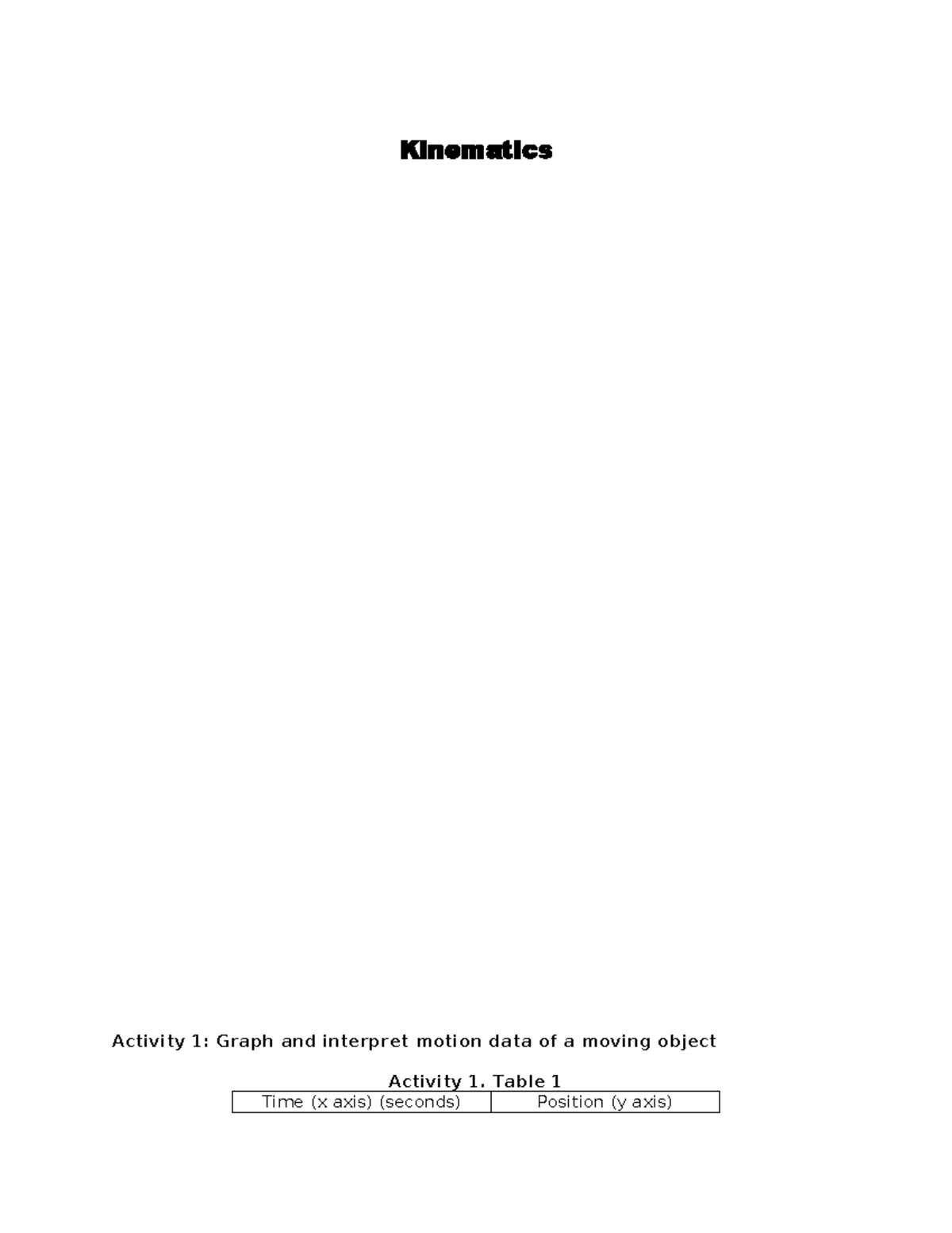 PHY-150 M2 Kinematics Lab Report - Kinematics Activity 1: Graph and ...