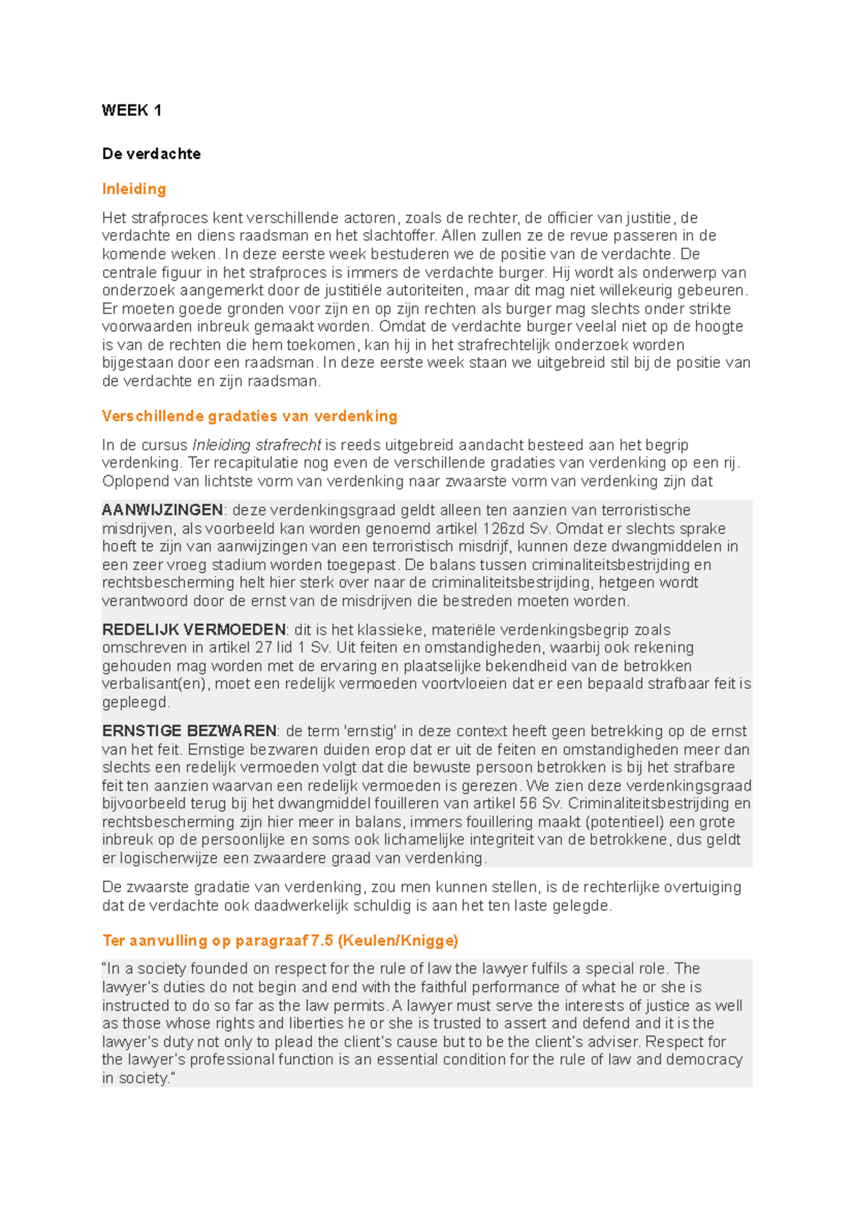 Formeel strafrecht verdieping - WEEK 1 De verdachte Inleiding Het ...