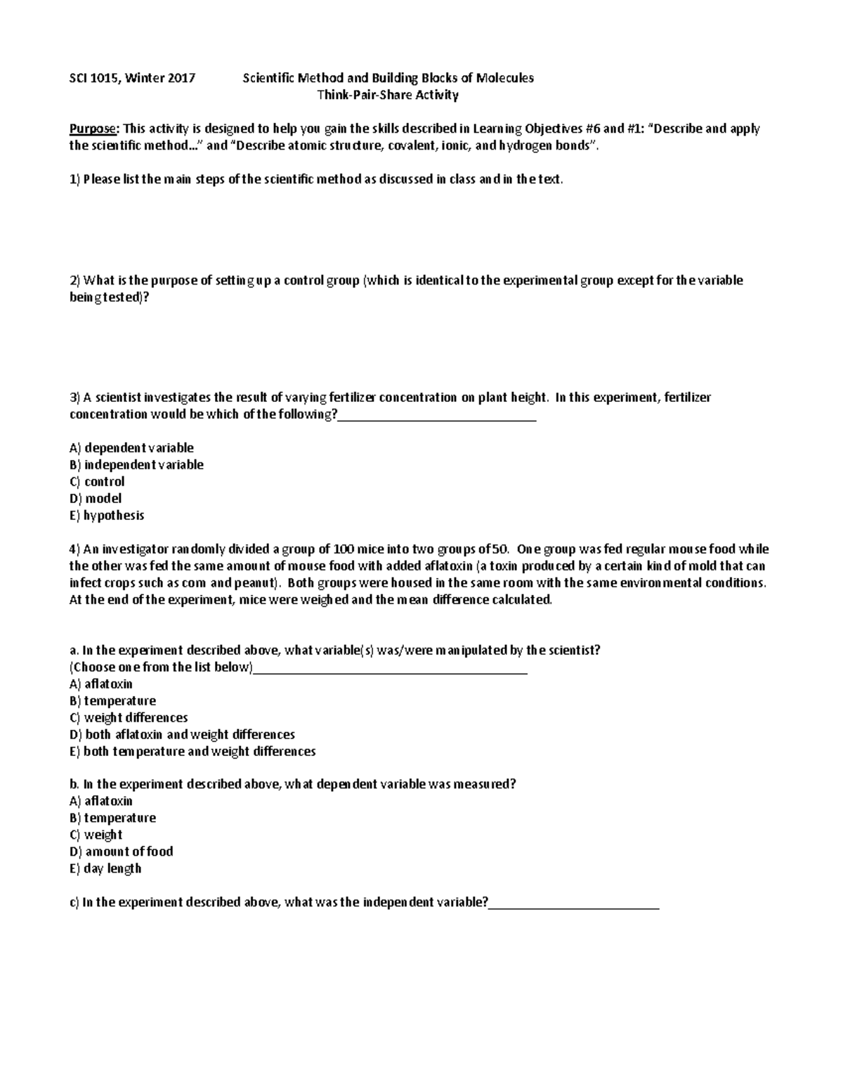 Scientific Method and Building Blocks of Molecules- Think-Pair-Share ...