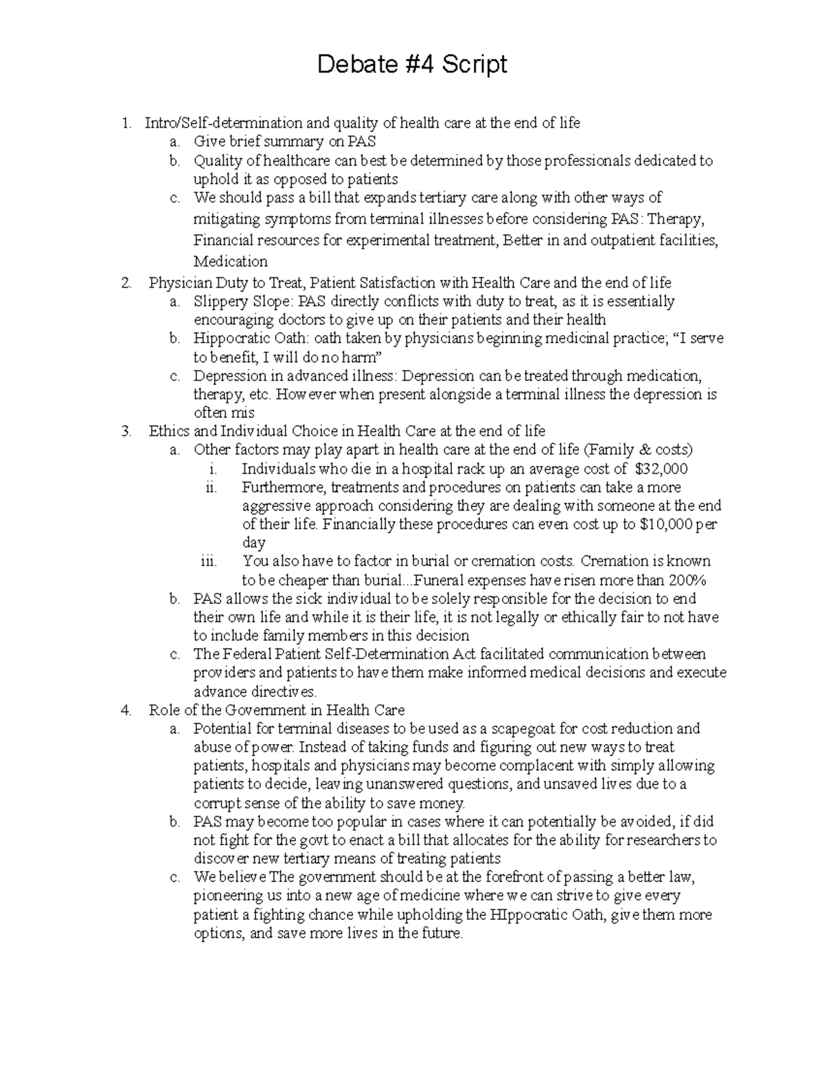 Debate #4 Script - Debate #4 Script Intro/Self-determination and ...