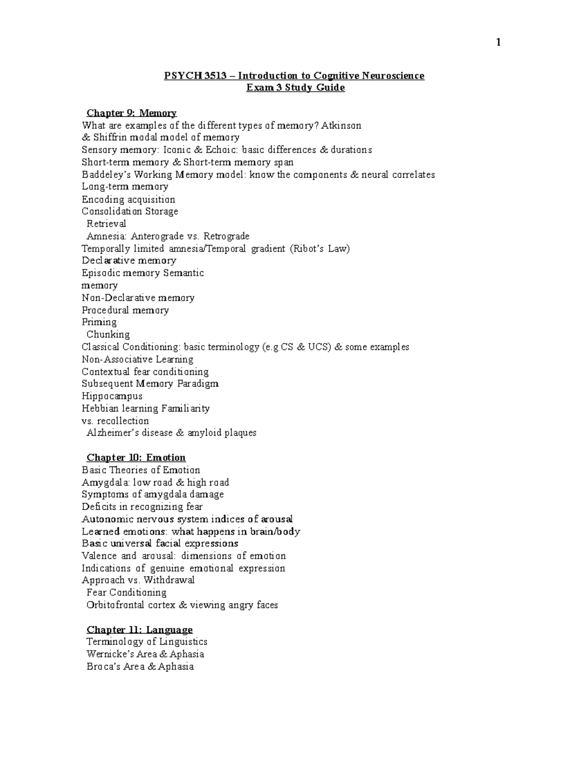 Psych 3513 Exam 3 Study Guide Criteria - 1 PSYCH 3513 – Introduction to ...