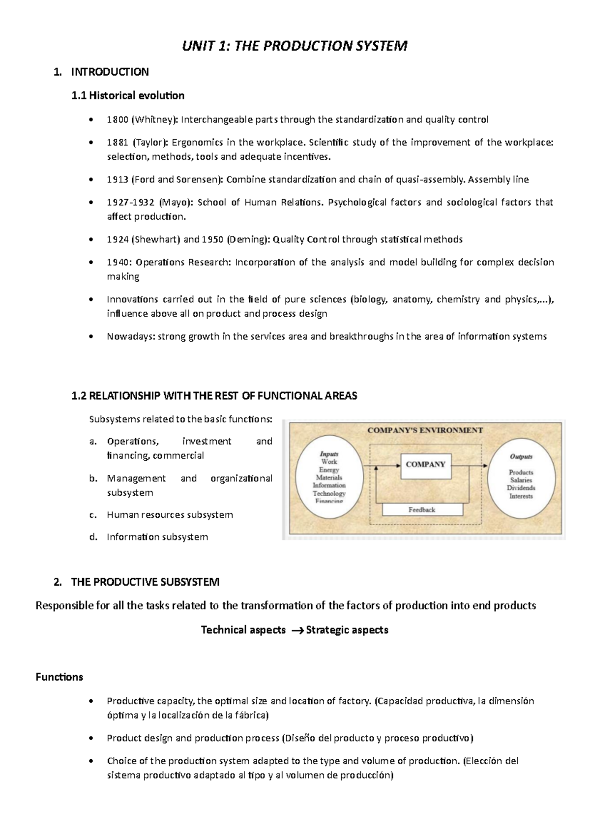 UNIT 1. Production System Terminado - UNIT 1: THE PRODUCTION SYSTEM 1 ...