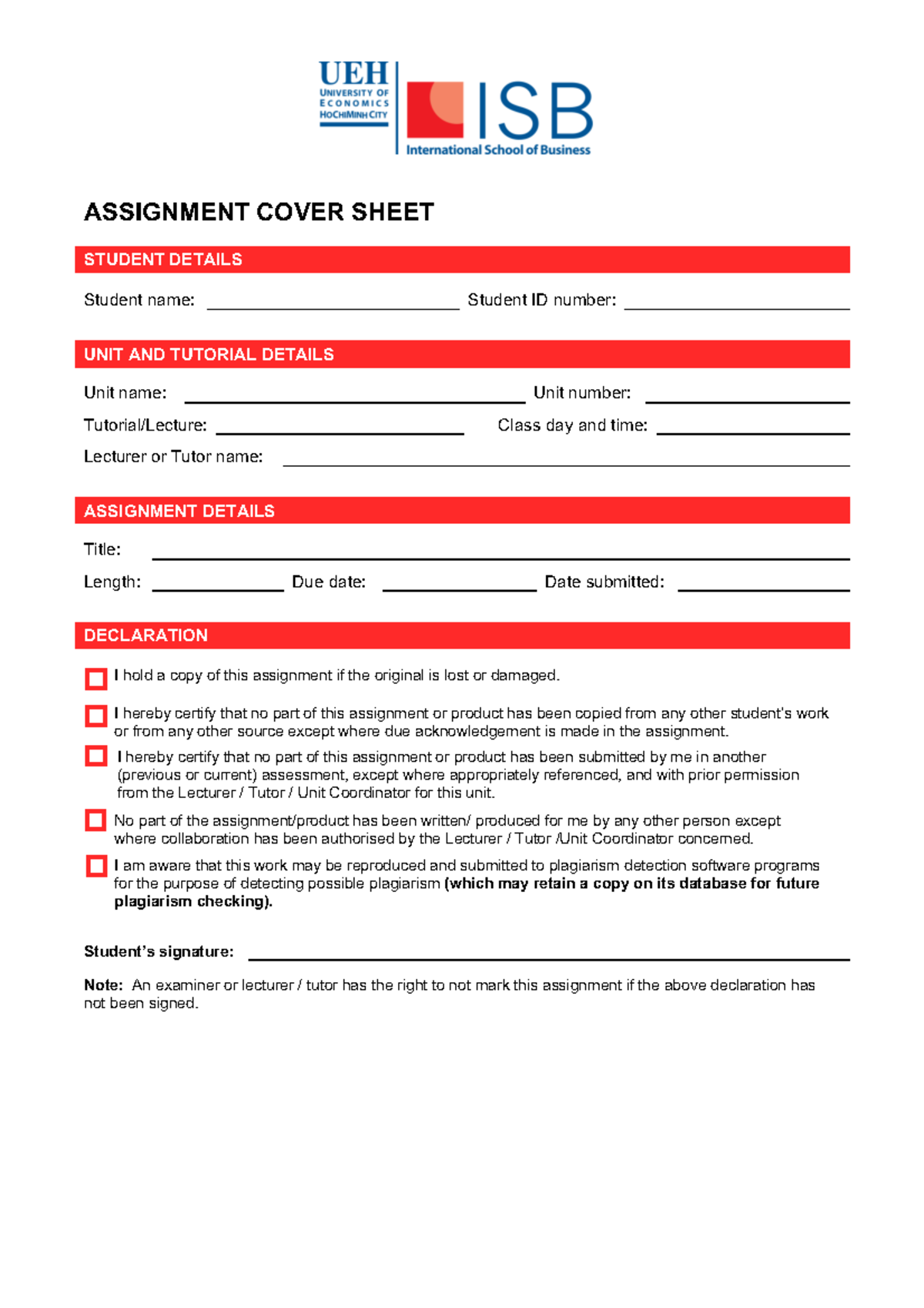 Individual Assignment Cover Sheet ISB copy - ASSIGNMENT COVER SHEET ...