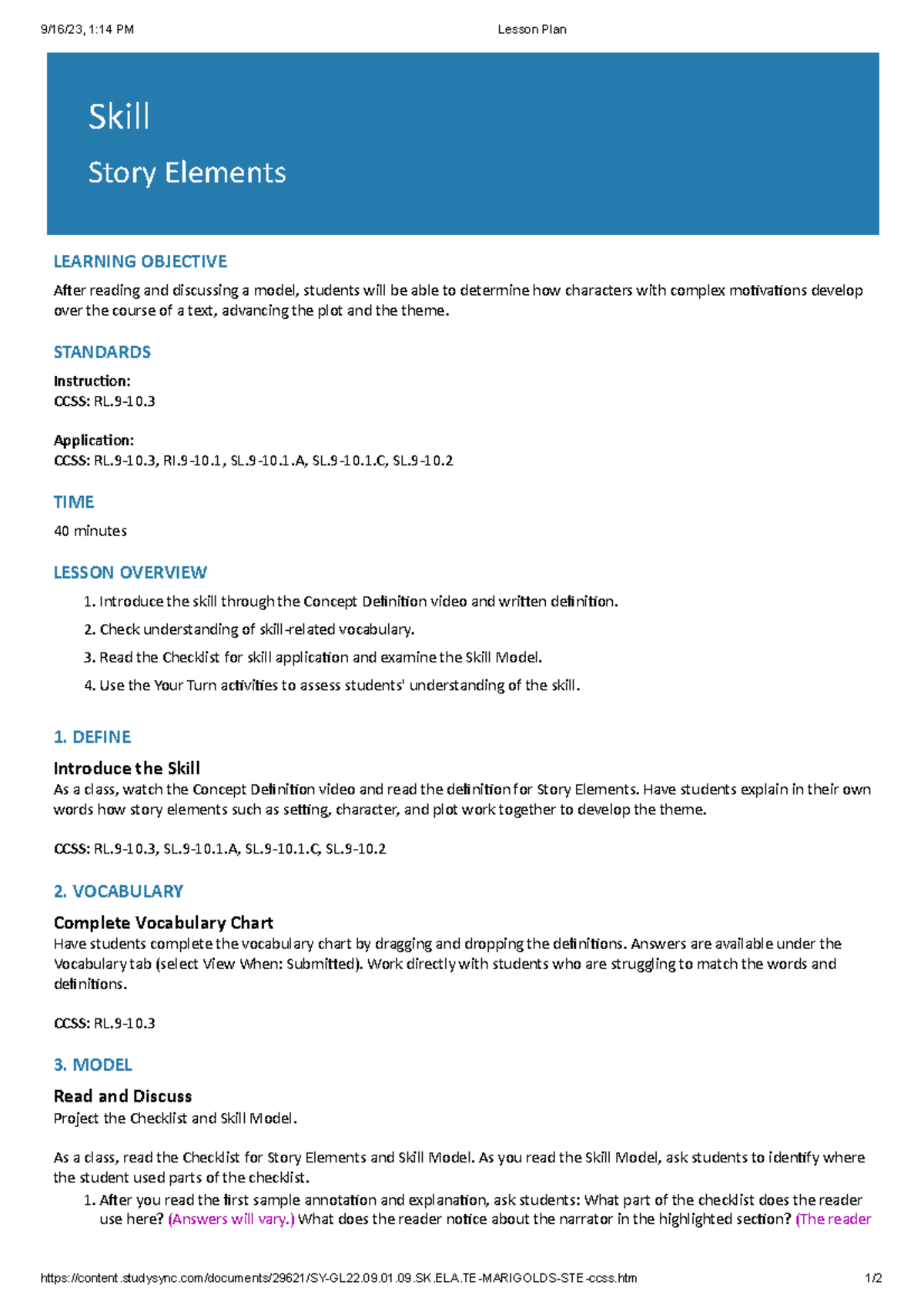 Lesson Plan - Story elements - 9/16/23, 1:14 PM Lesson Plan - Studocu
