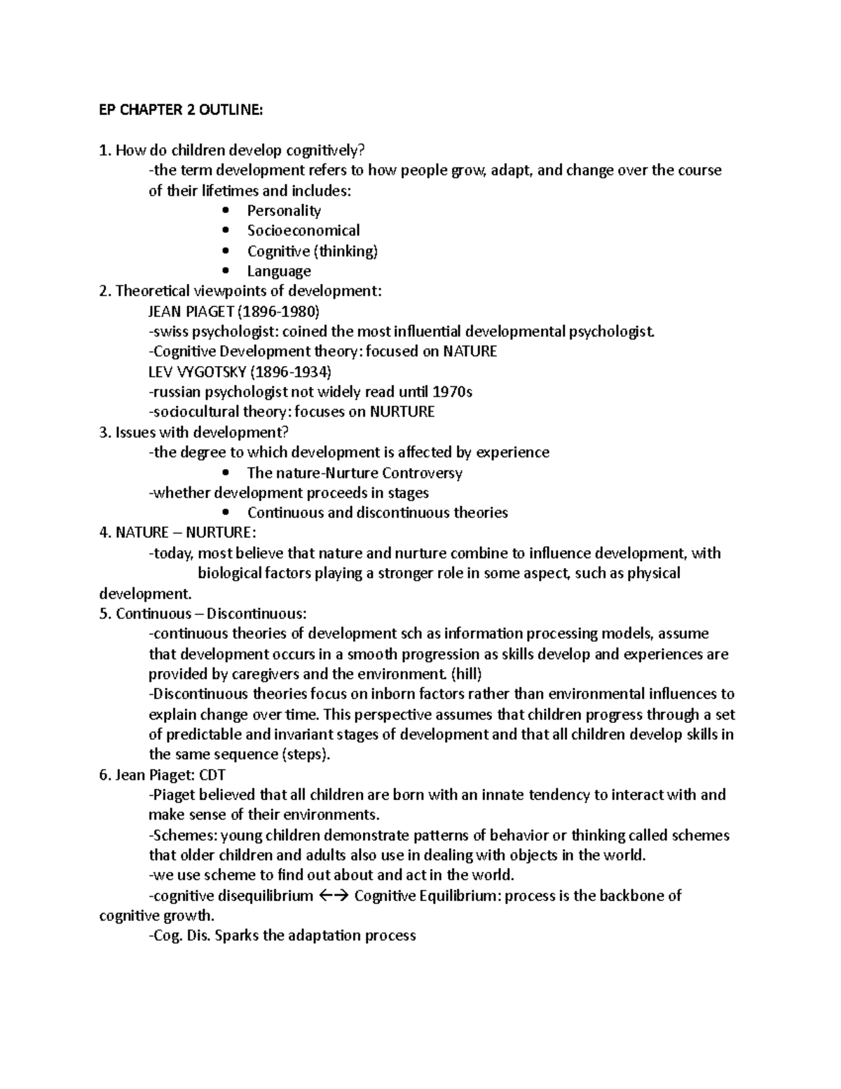 EP Chapter 2 Outline - EP CHAPTER 2 OUTLINE: How do children develop ...