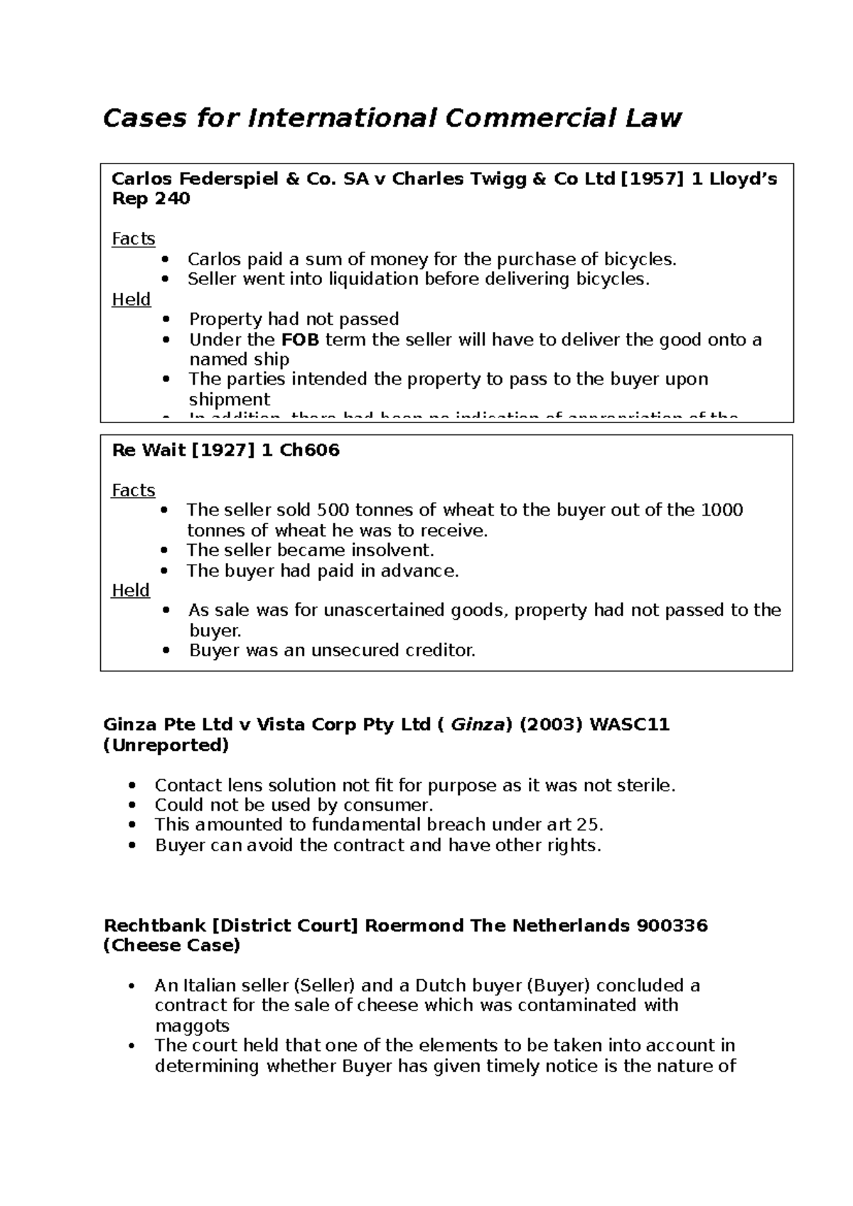 Cases for International Commercial Law - Could not be used by consumer ...