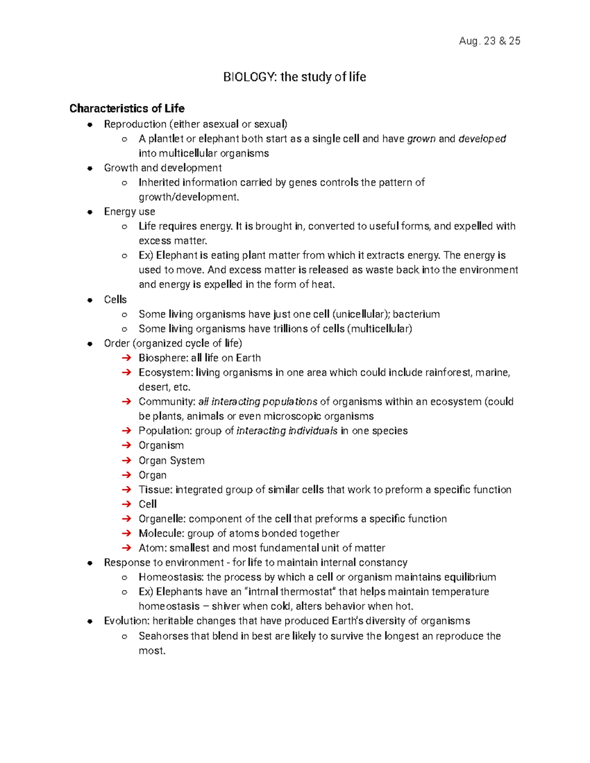 Biology - Week 1 - BIOLOGY: the study of life Characteristics of Life ...