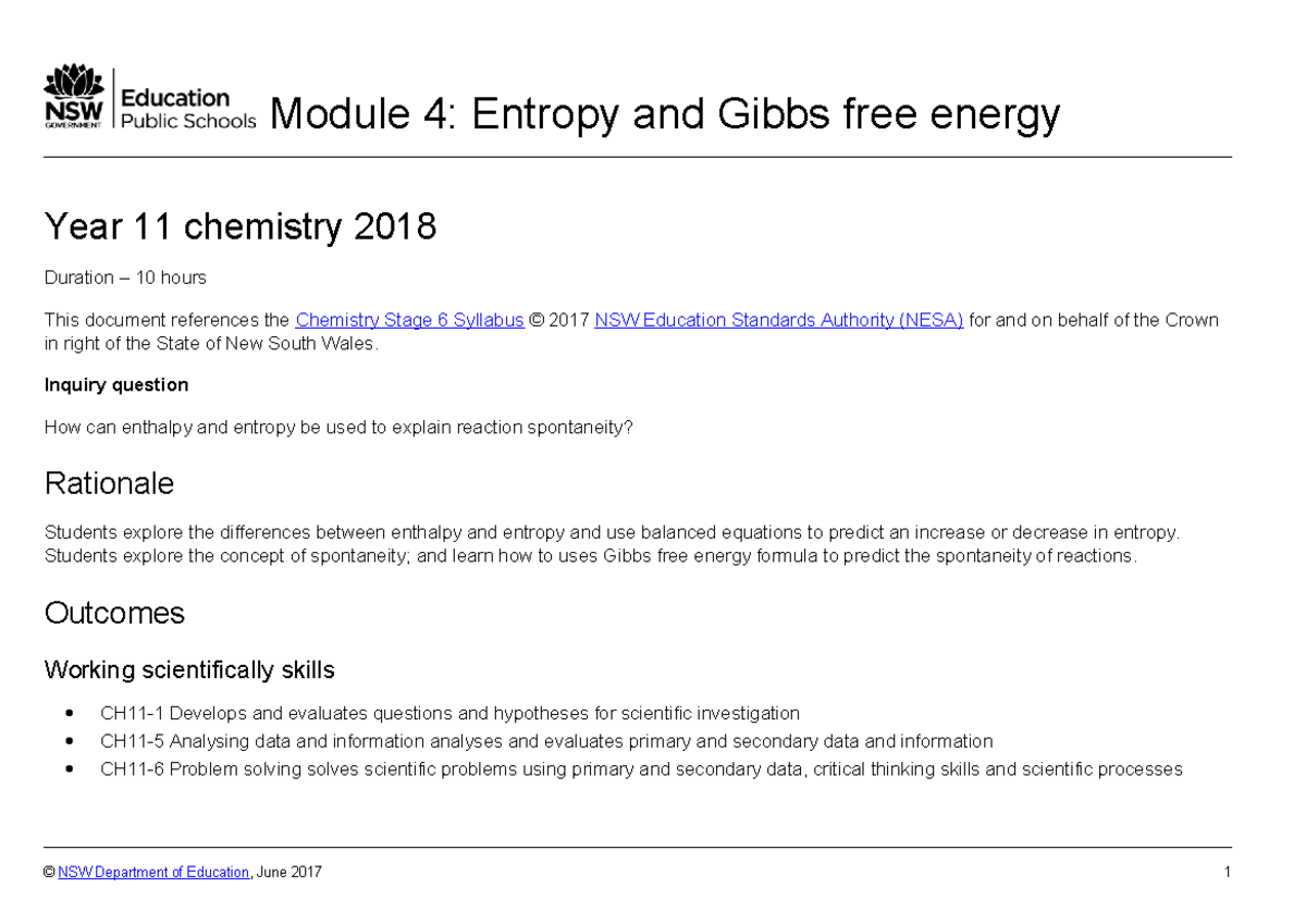 M4 entropy gibbs free energy chemistry - Module 4: Entropy and Gibbs ...