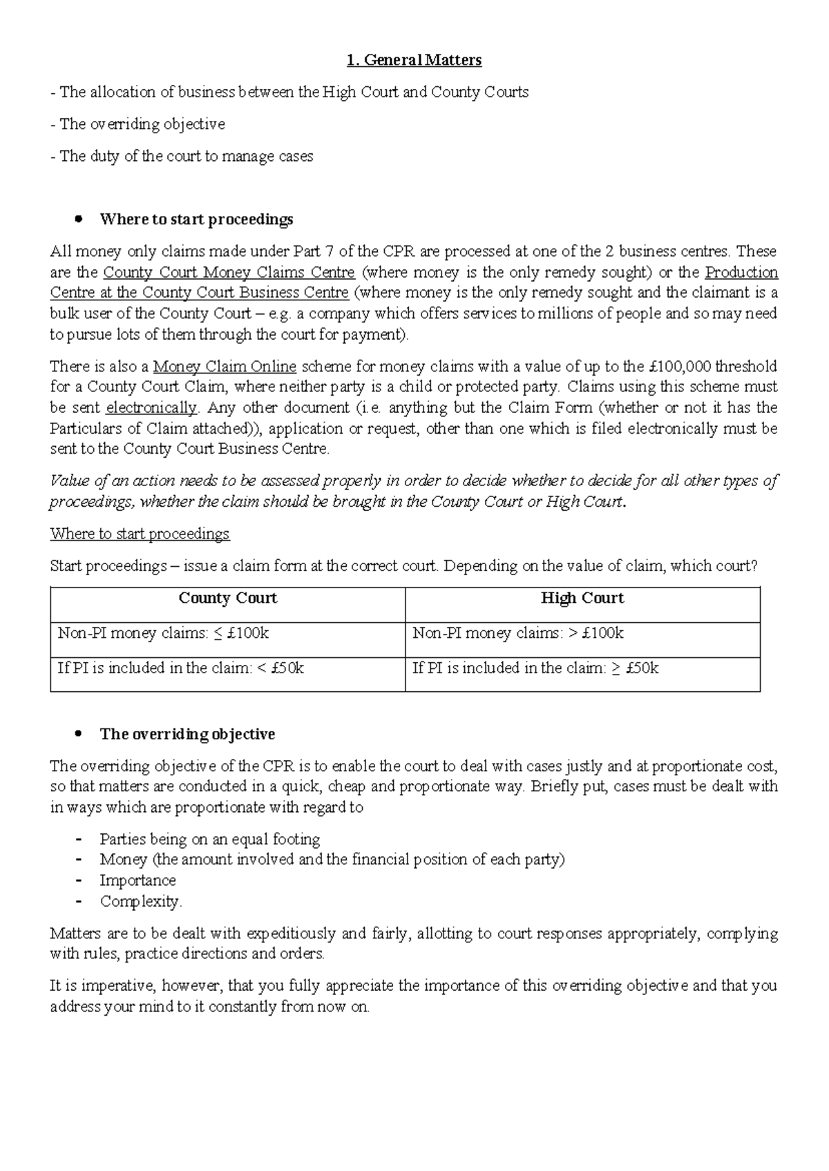 1. General Matters - Summary Civil And Criminal Litigation - General ...