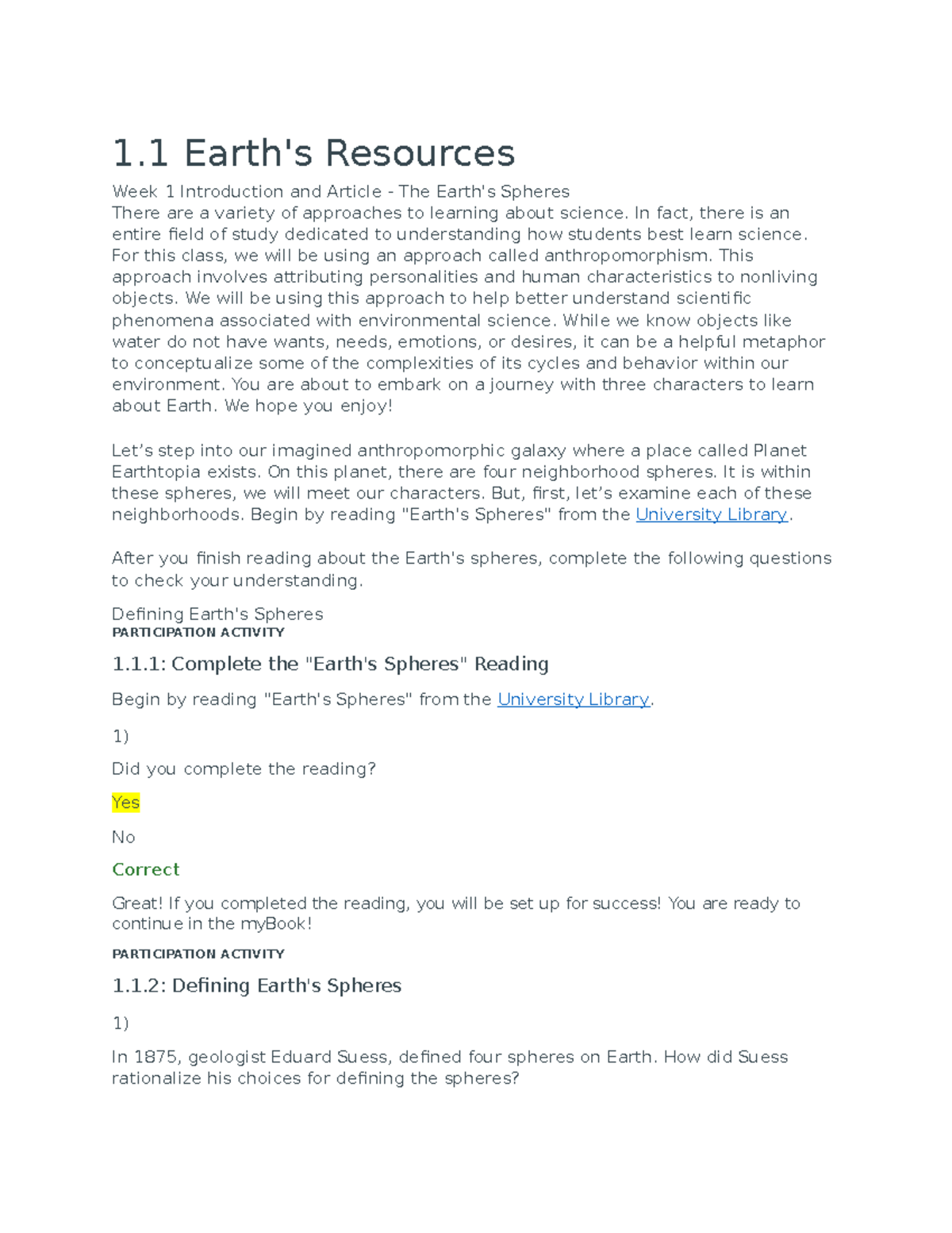 1.1 earths resources notes - 1 Earth's Resources Week 1 Introduction ...