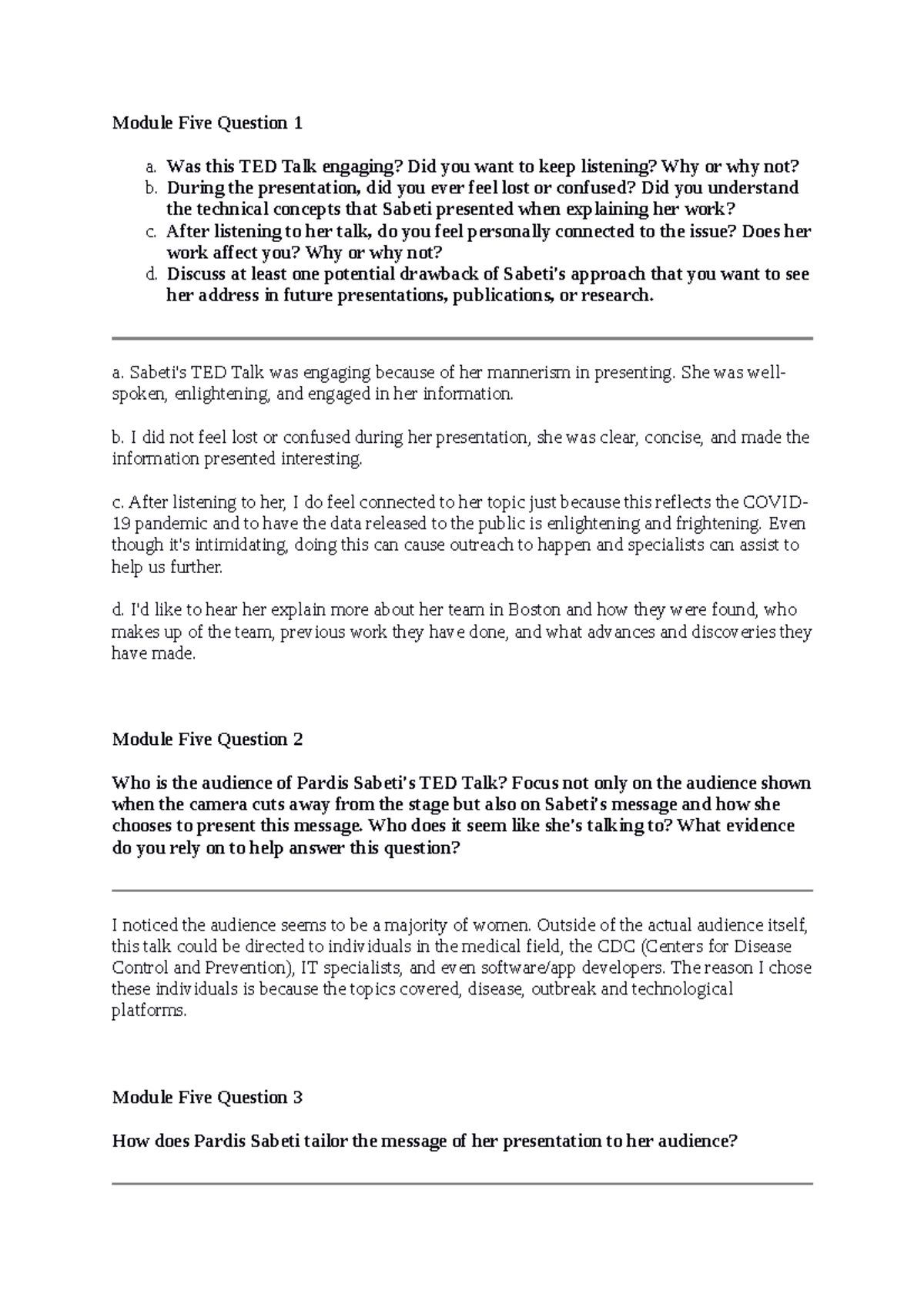 Mod 5 Short Responses - Module Five Question 1 a. Was this TED Talk ...