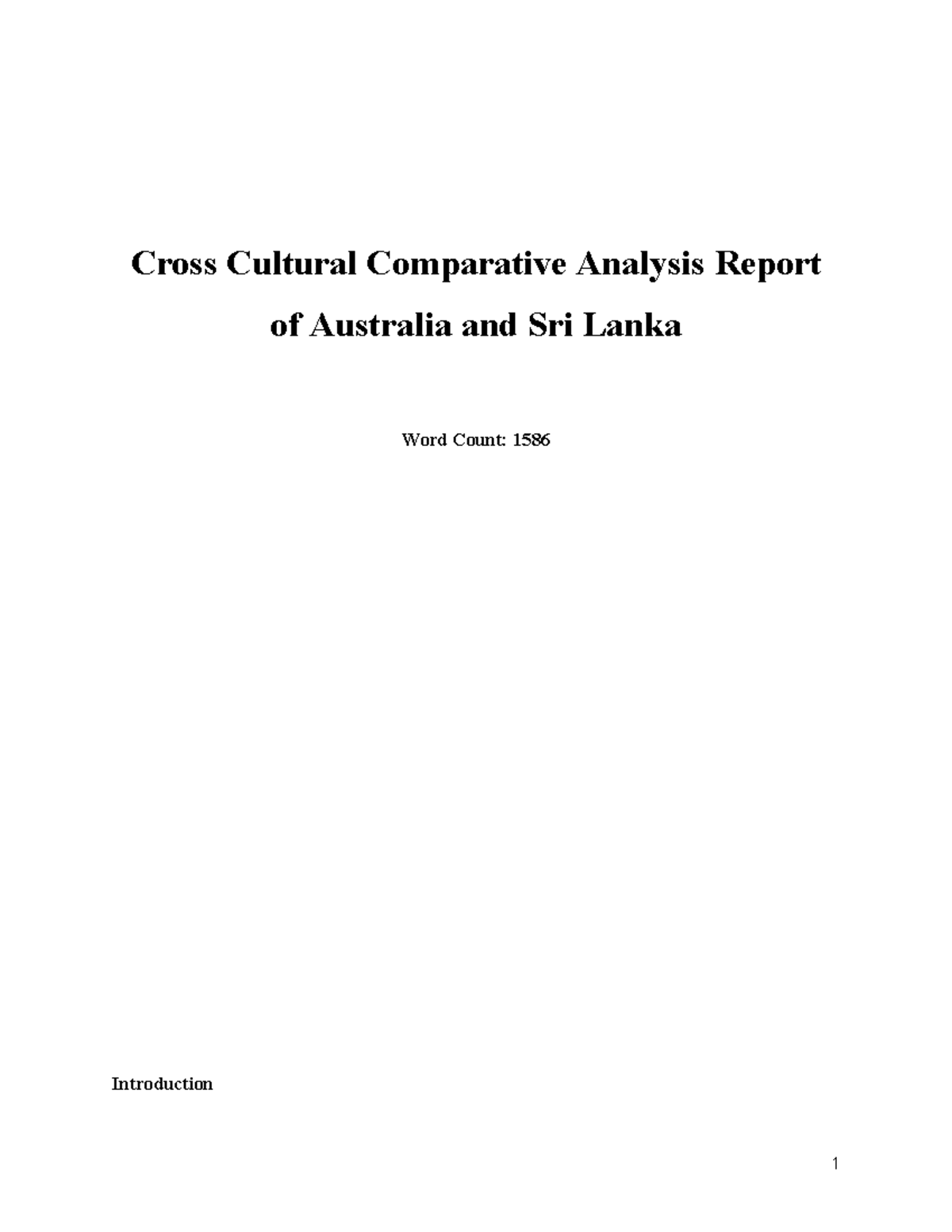 Mgmt2102 - Cross Cultural Comparative Report 80 100 - Cross Cultural ...
