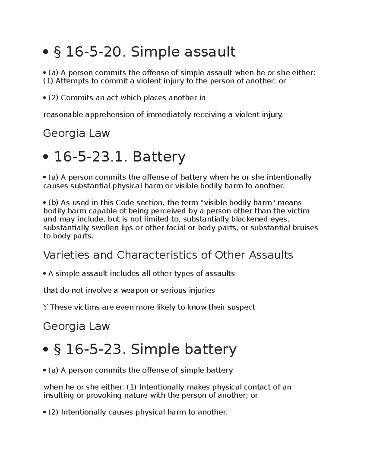 SC 3 - Prof Tuvlin - § 16-5-20. Simple assault (a) A person commits the ...