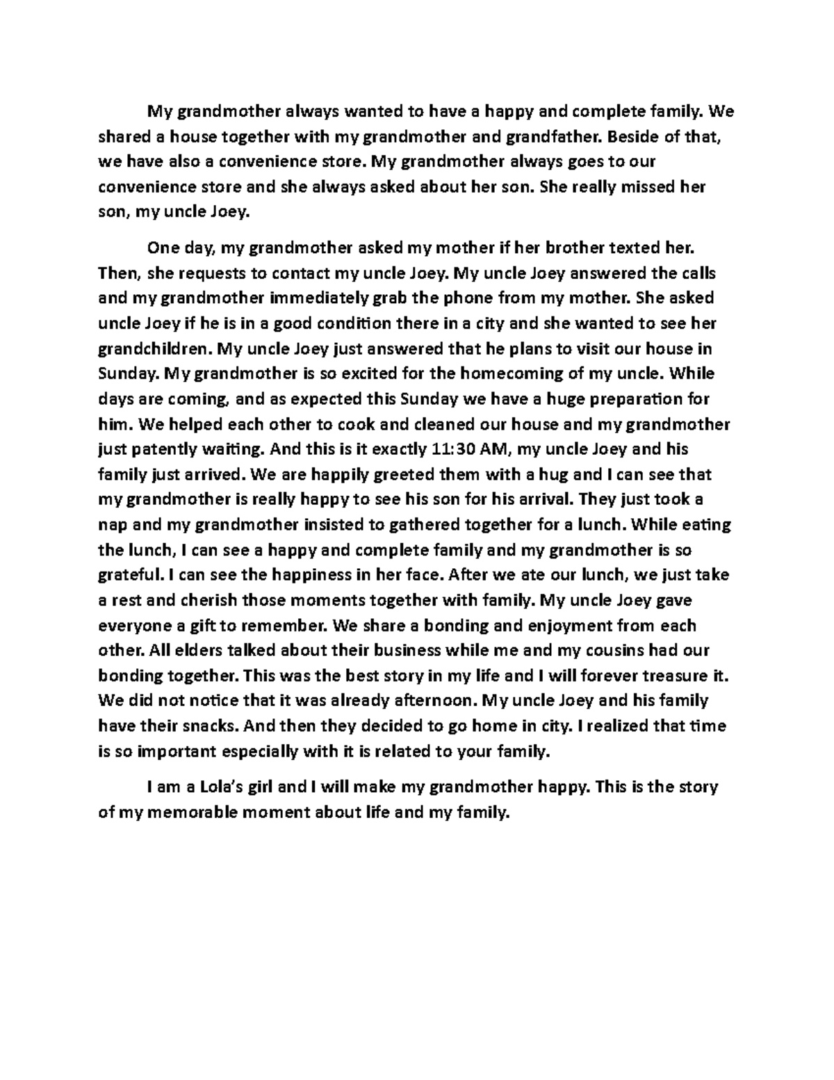 Lucelle narrative story - My grandmother always wanted to have a happy ...