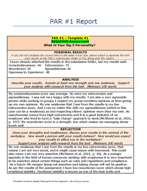 PAR Assessment Report - MGMT 6042 Personal Assessment Report (PAR ...