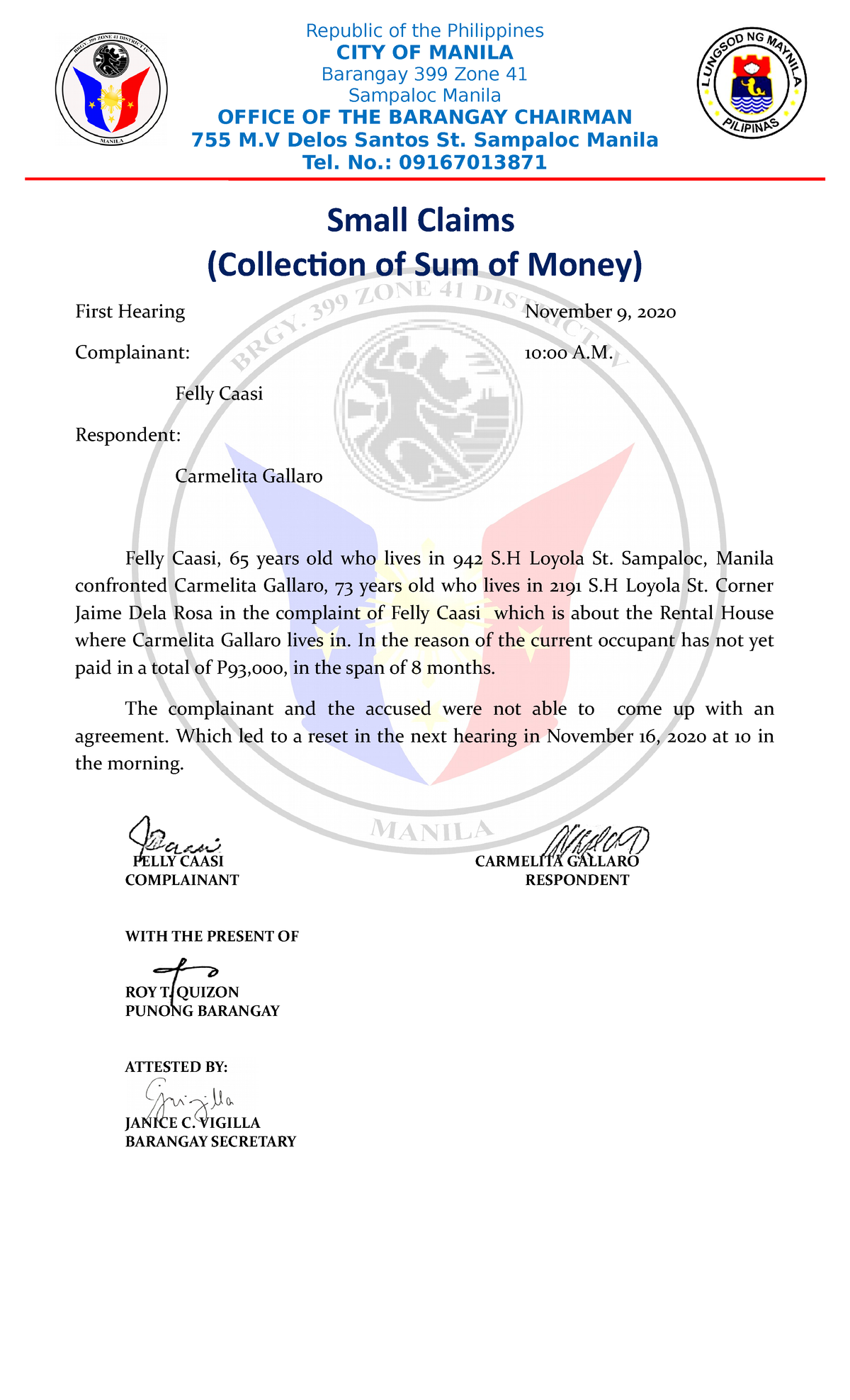 Legal Document in Legal Office Procedure - CITY OF MANILA Barangay 399 ...