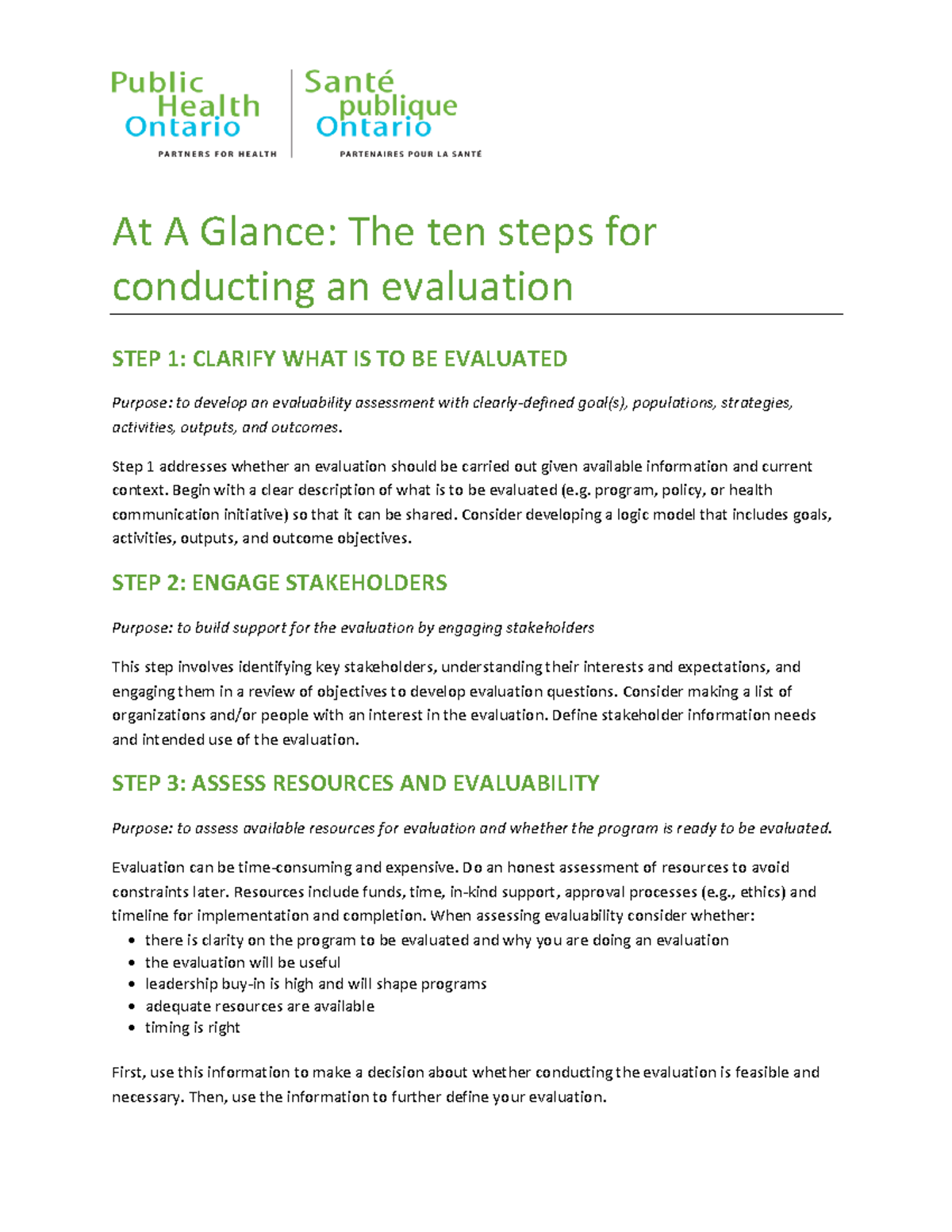 At a glance 10step evaluation - At A Glance: The ten steps for ...