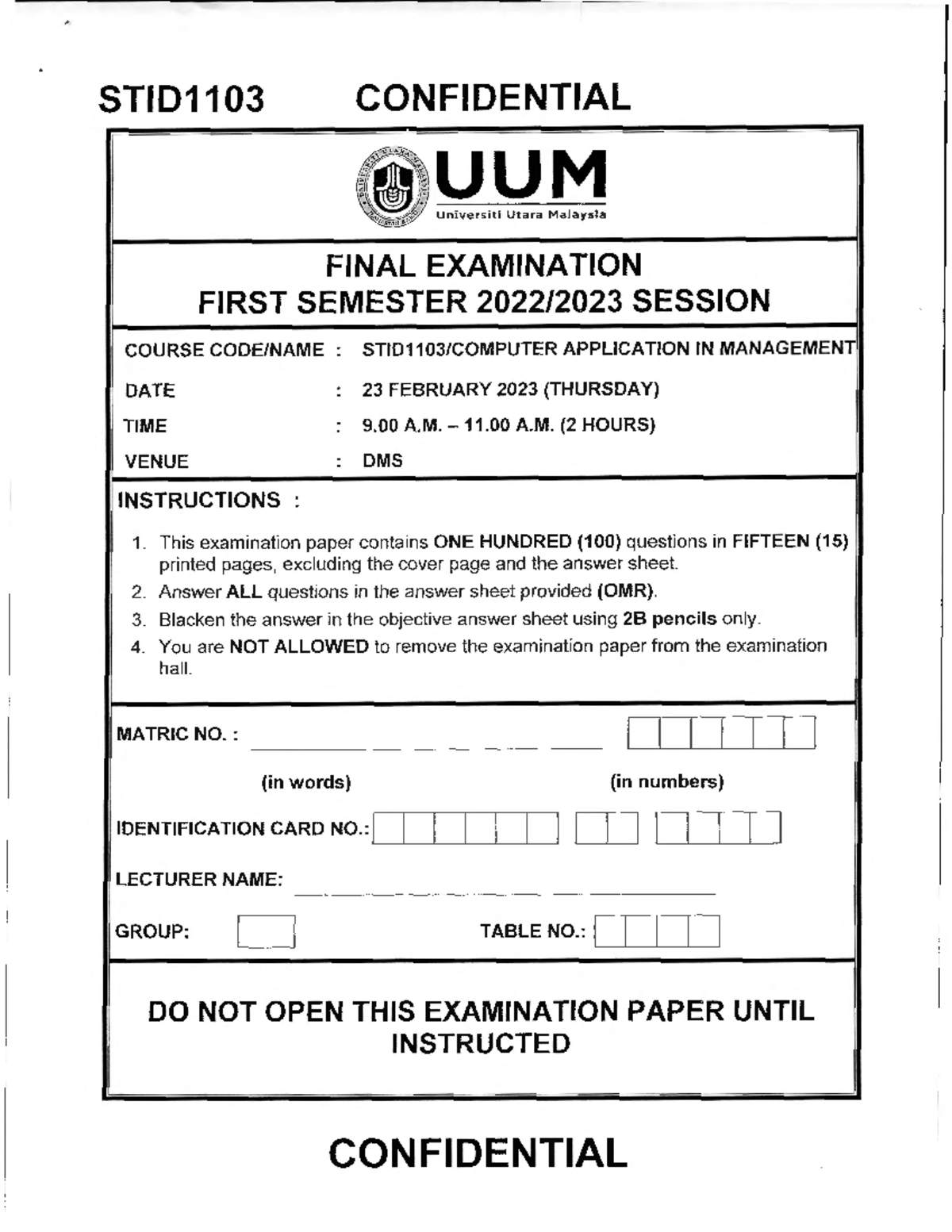 STID1103 1 2022 2023-A221 - Computer Application in Management - Studocu