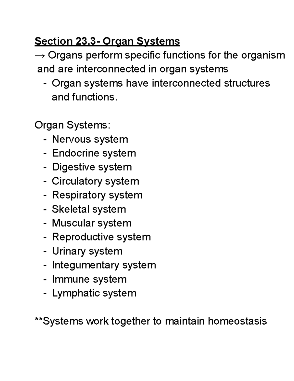 Chapter 23 Section 3- Organ Systems - Section 23- Organ Systems → ...
