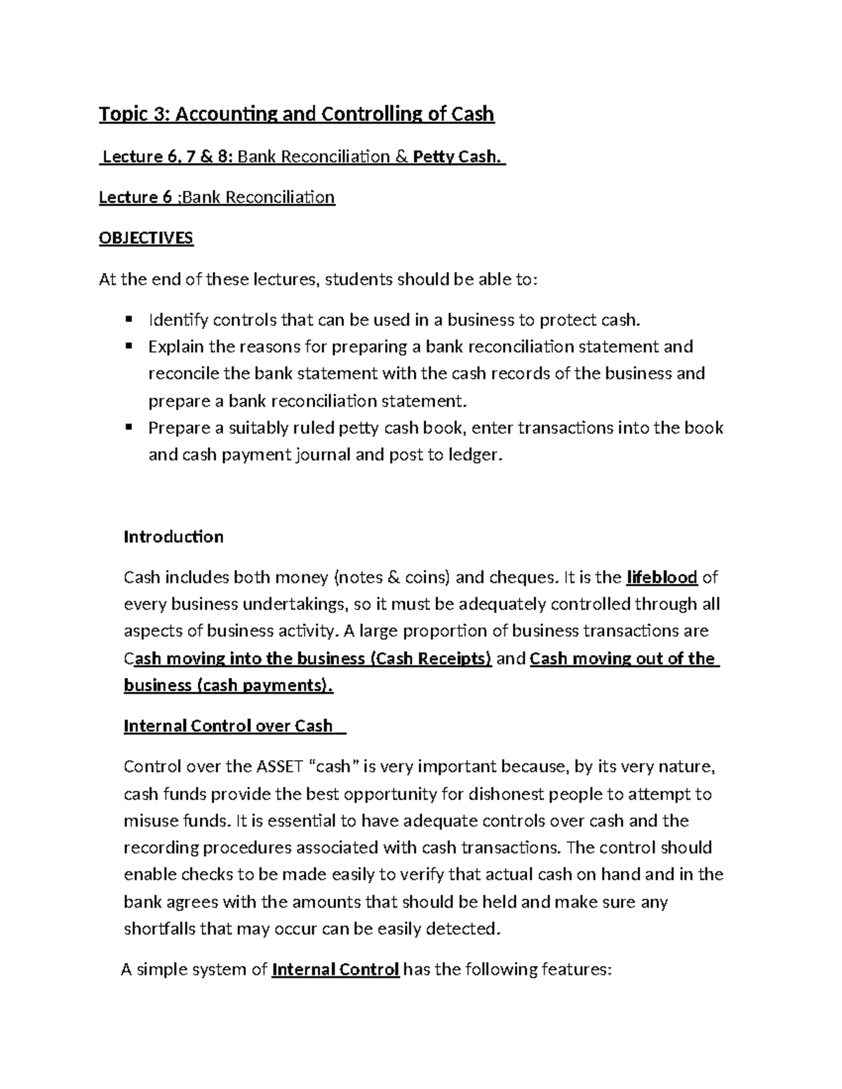 Lecture 6 Topic 3 Accounting and Cash Control - Topic 3: Accounting and ...