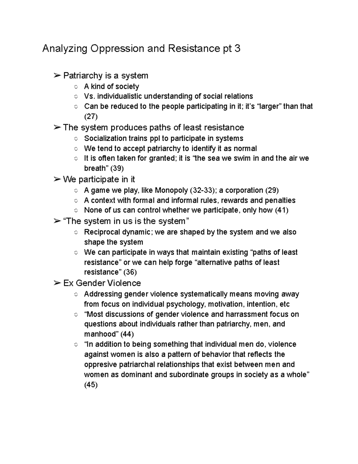 GNDR 3900 Lecture Notes 1 30 - Analyzing Oppression and Resistance pt 3 ...