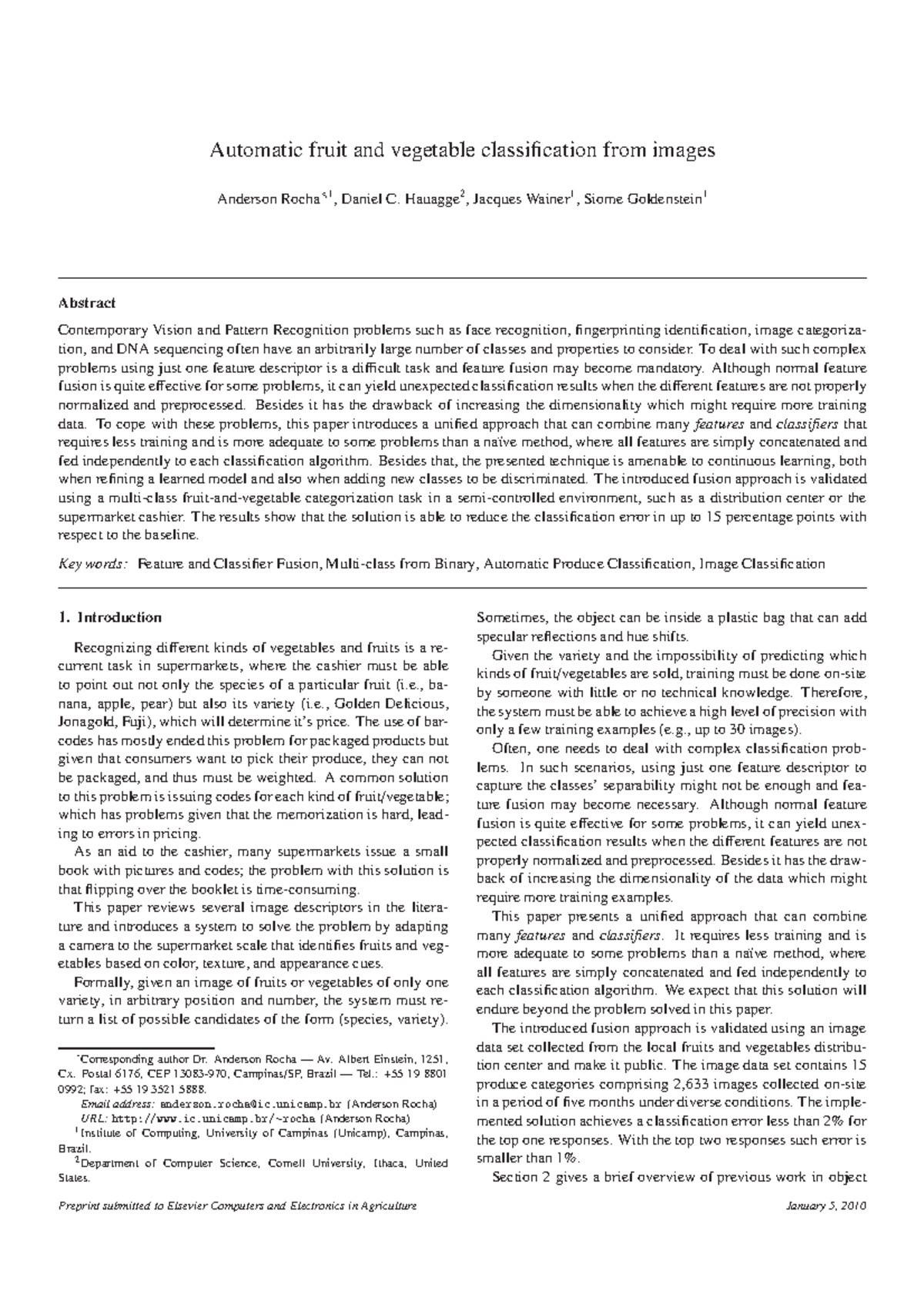 Automatic fruit and vegetable classifica - Hauagge 2 , Jacques Wainer 1 ...