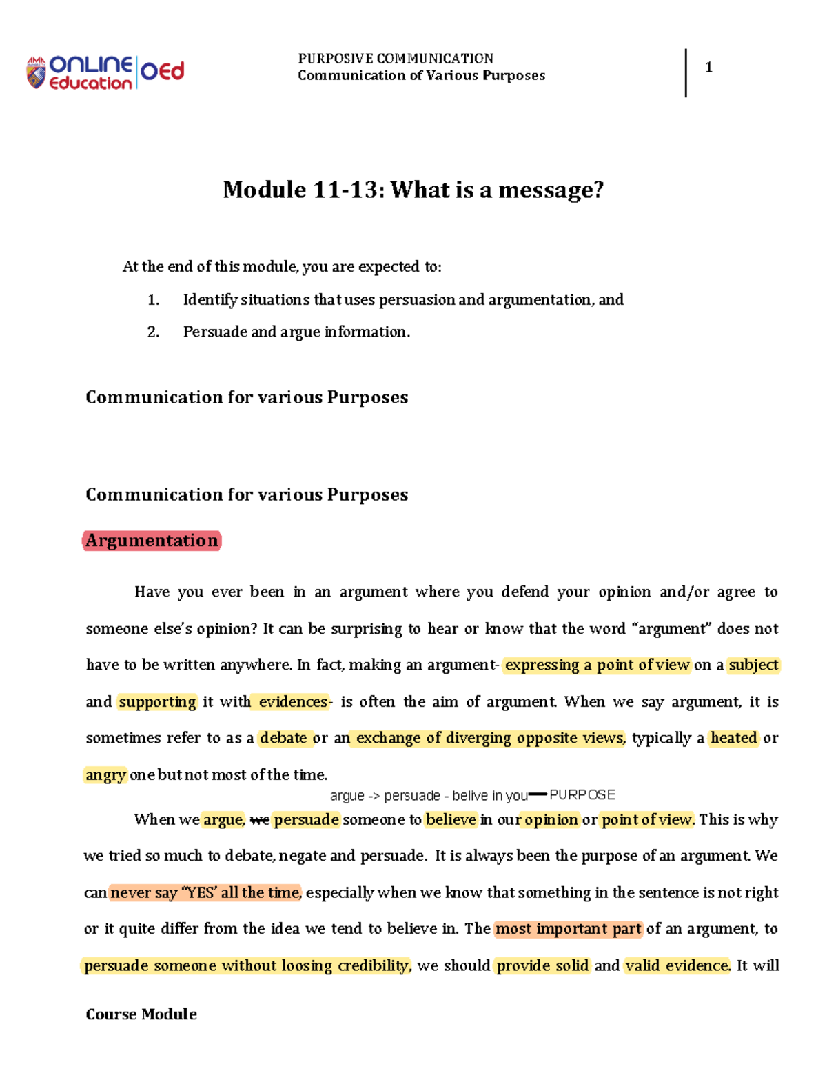 WEEK 011-013 - Module 001 - PURPOSIVE COMMUNICATION Communication of ...