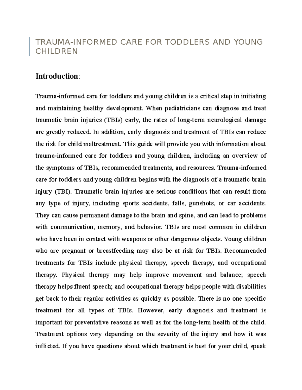 Trauma- Informed CARE FOR Toddlers AND Young Children - TRAUMA-INFORMED ...