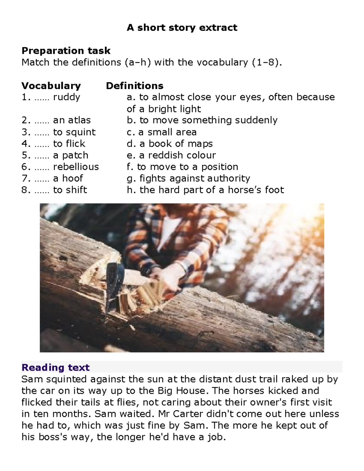 A short story extract - ejercicios - A short story extract Preparation ...