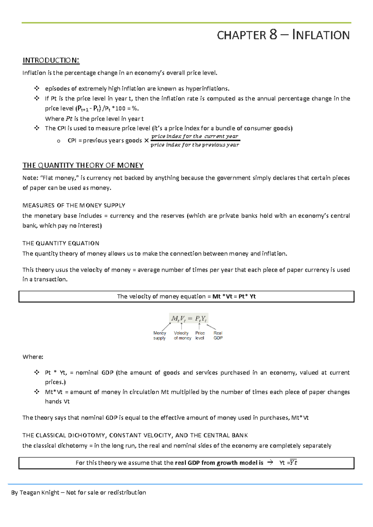 Chapter 8 - notes - CHAPTER 8 – INFLATION INTRODUCTION: Inflation is ...