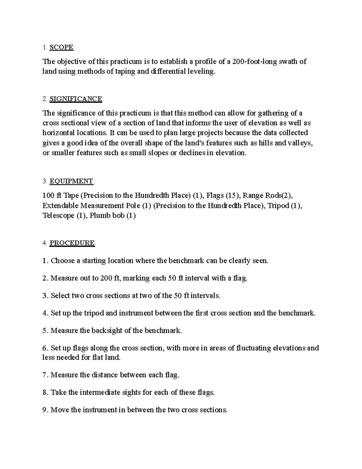 Surveying Report - Lab #3 - 1. SCOPE: The objective of this practicum ...