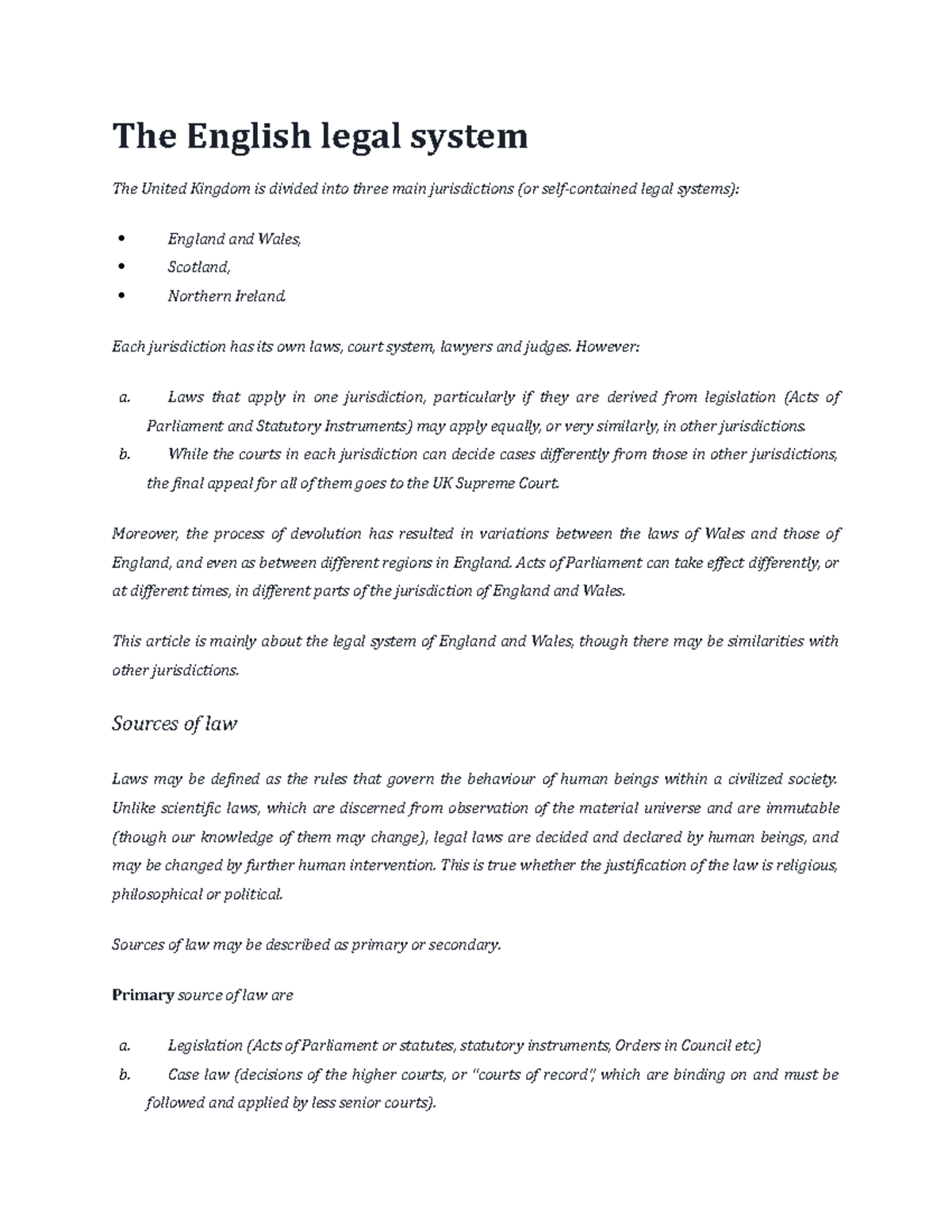 The English legal system - Each jurisdiction has its own laws, court ...