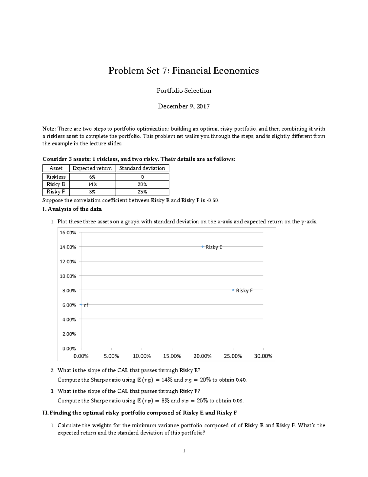 Exam 4 May, questions and answers - Problem Set 7: Financial Economics ...