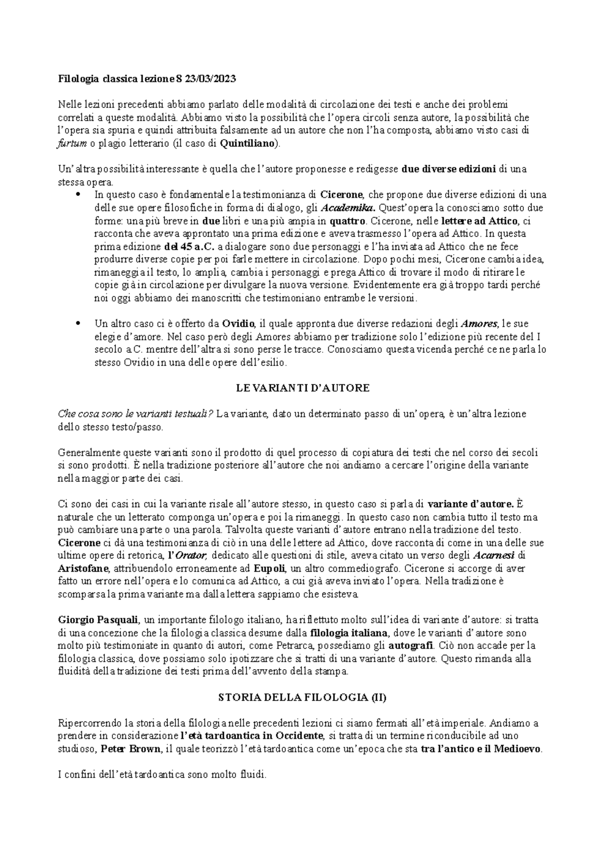 Filologia - lezione 8 - Filologia classica lezione 8 23/03/ Nelle ...