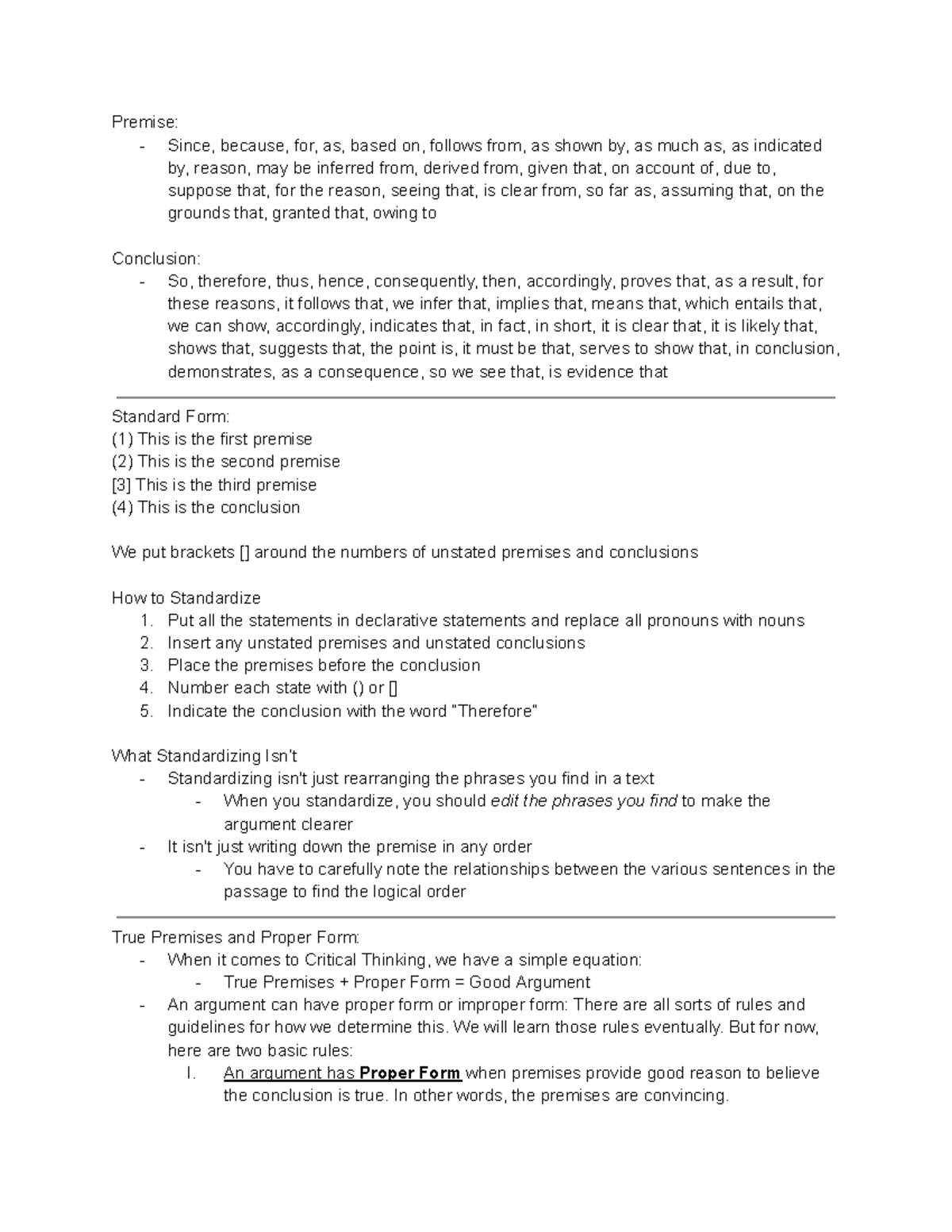 PHIL 1010 What is an Argument Notes - Premise: - Since, because, for ...