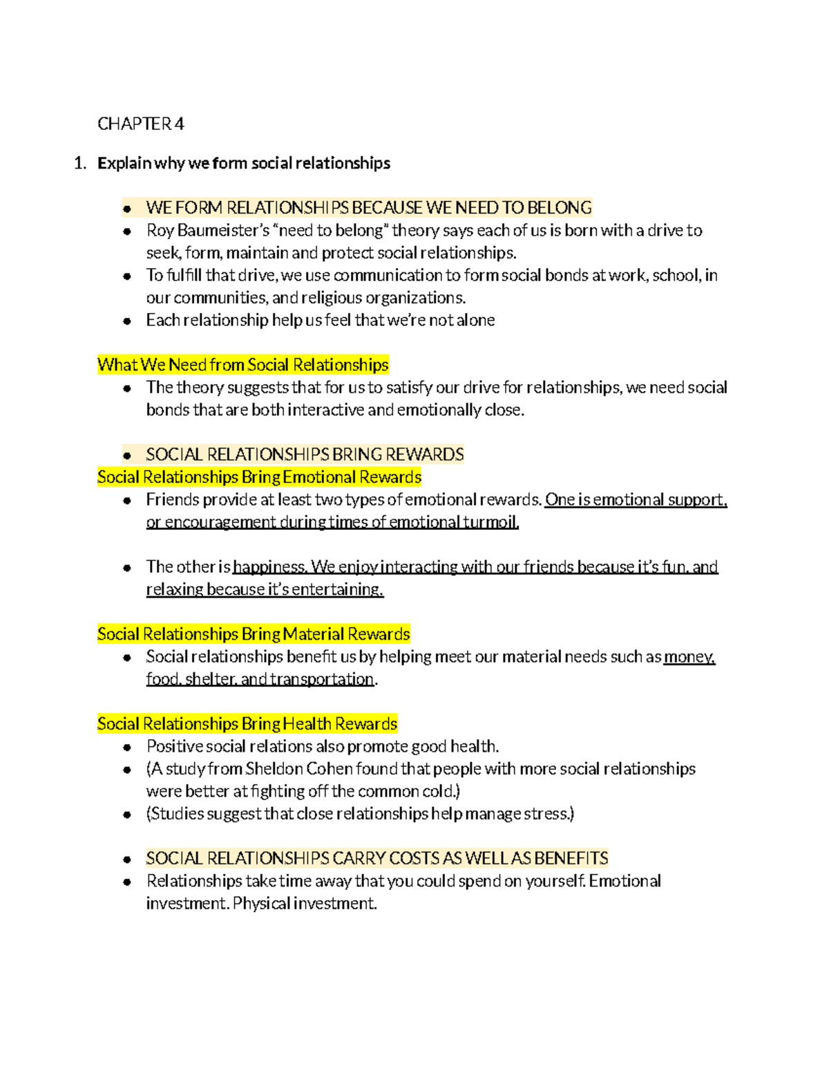 Human Communications CH.4 Study Guide - CHAPTER 4 Explain why we form ...