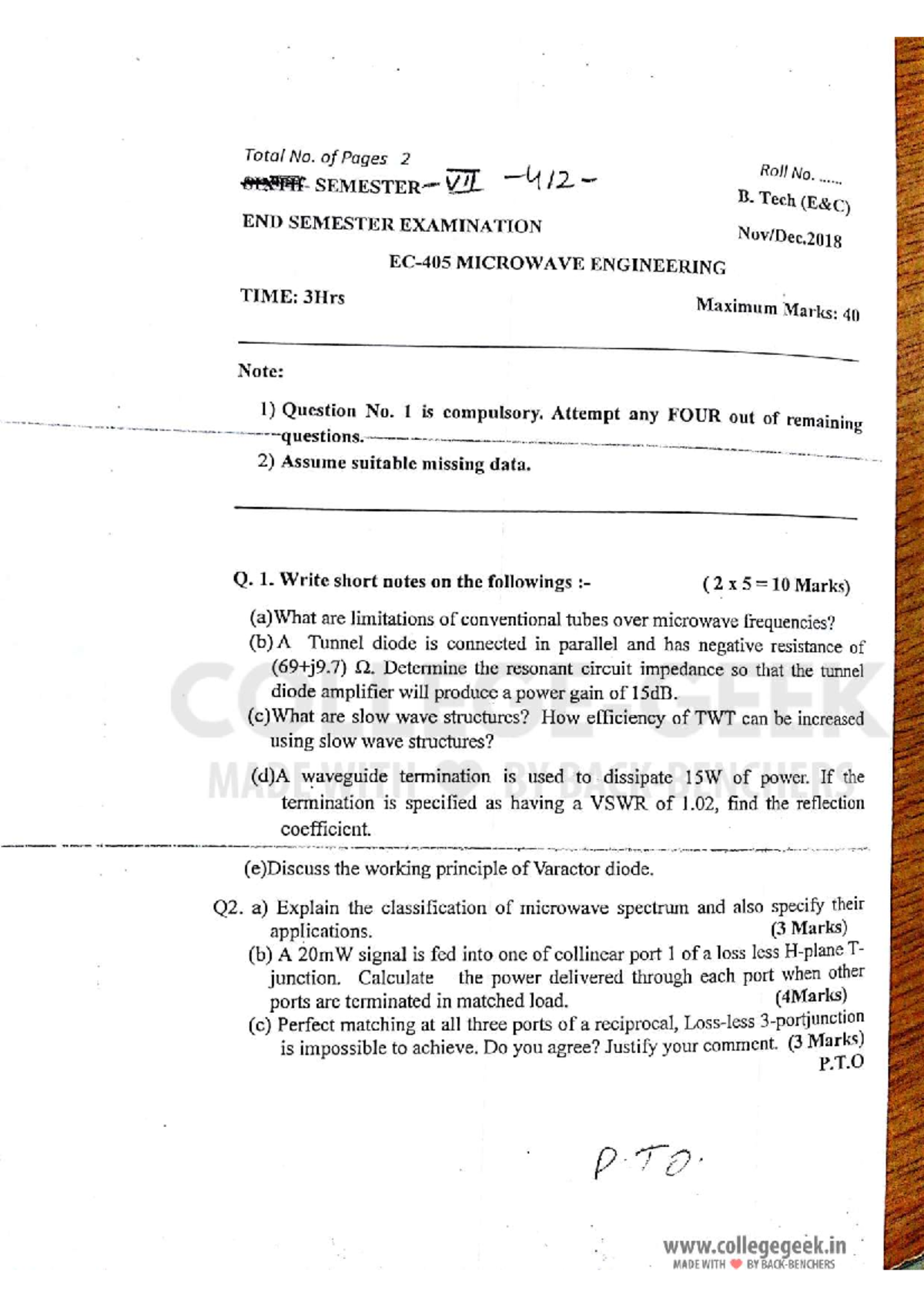 MW Question Paper - Microwave Engineering - Studocu
