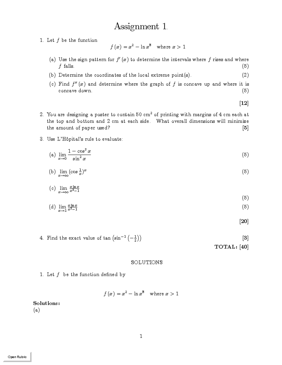 Sample Assignment 1 With Solutions Assignment 1 Letfbe The Function 2783